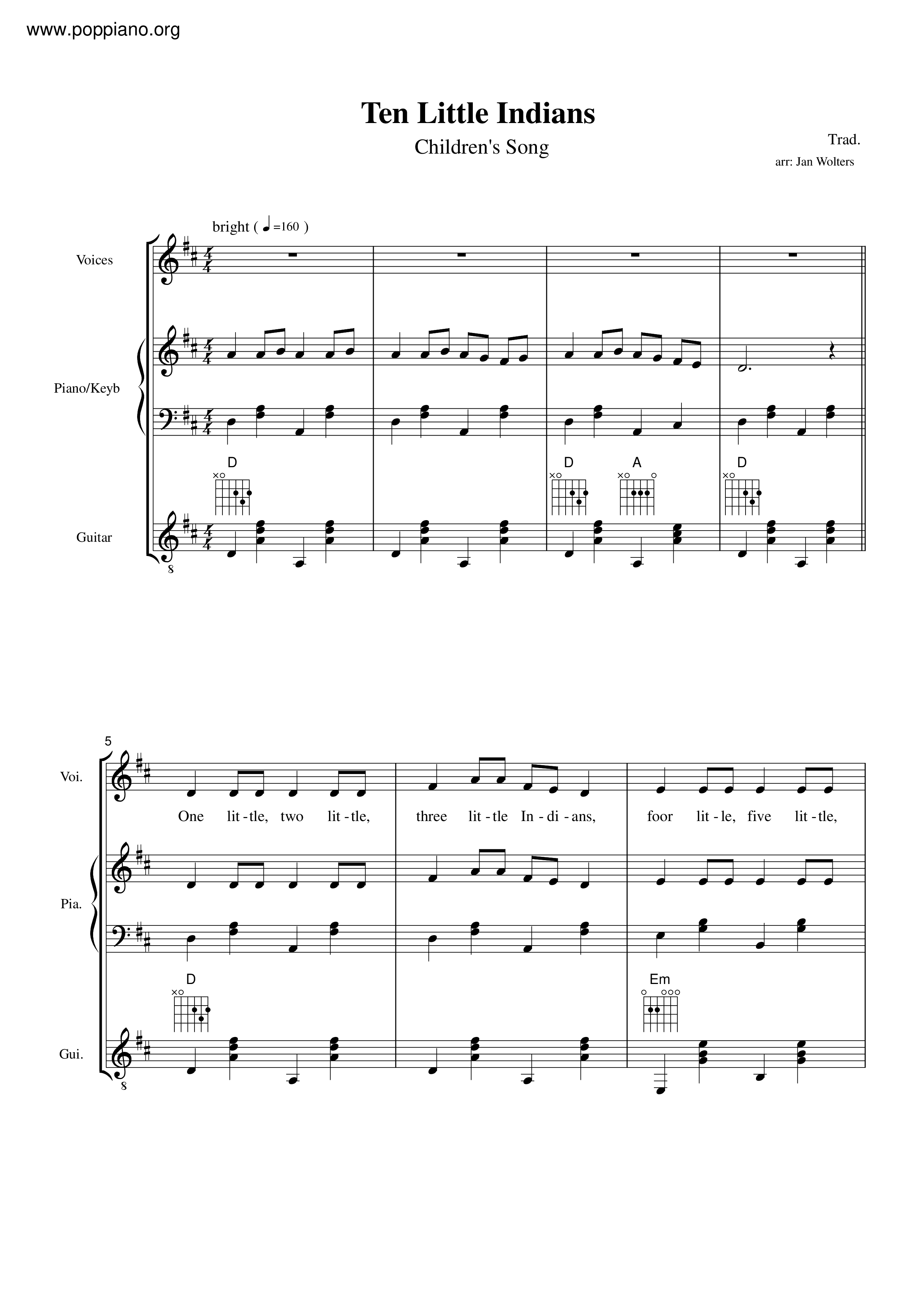 Kid Songs-Ten Little Indians Sheet Music pdf, (童謡) - Free Score Download ★