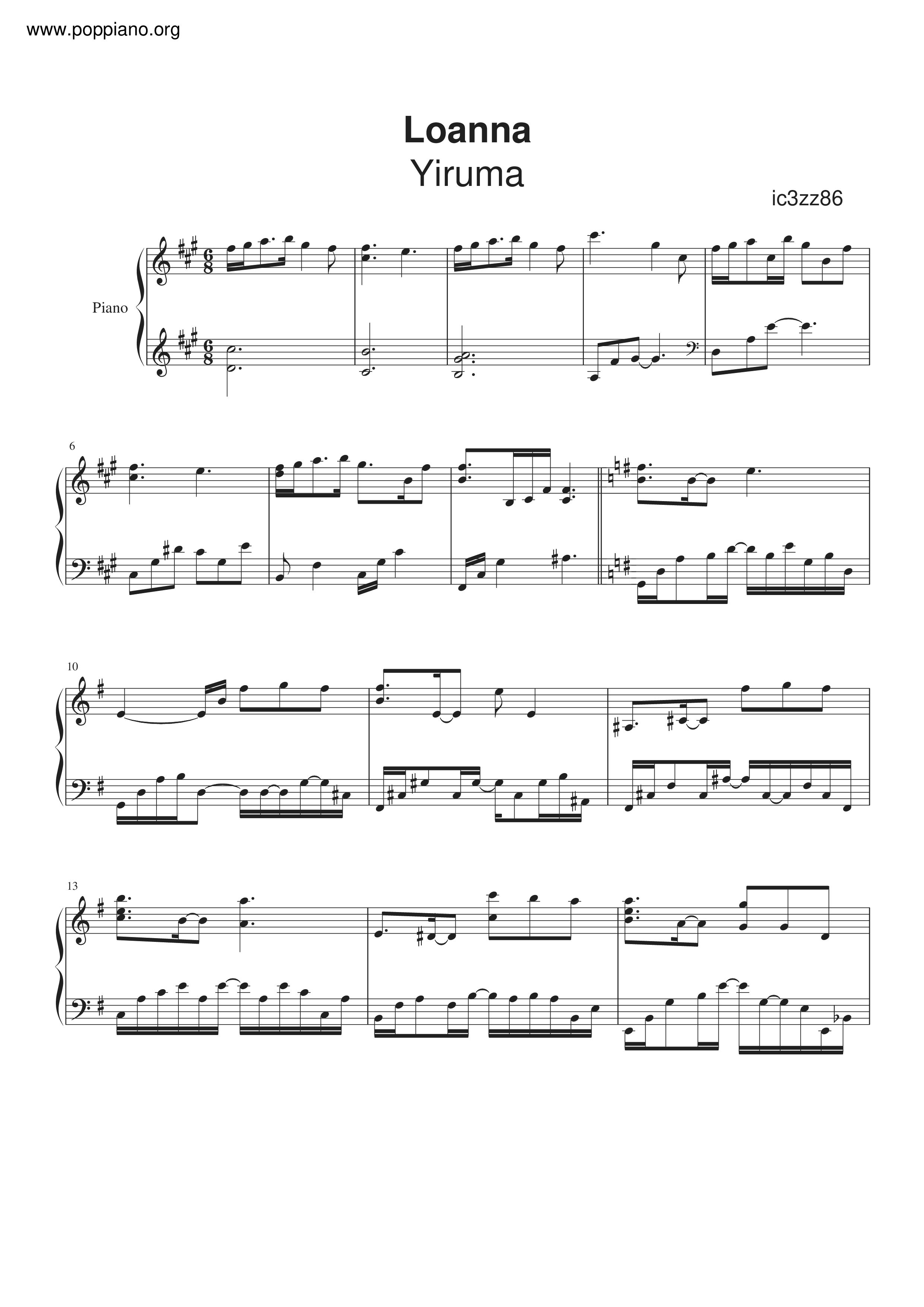 Yiruma-Loanna Sheet Music pdf, - Free Score Download ★