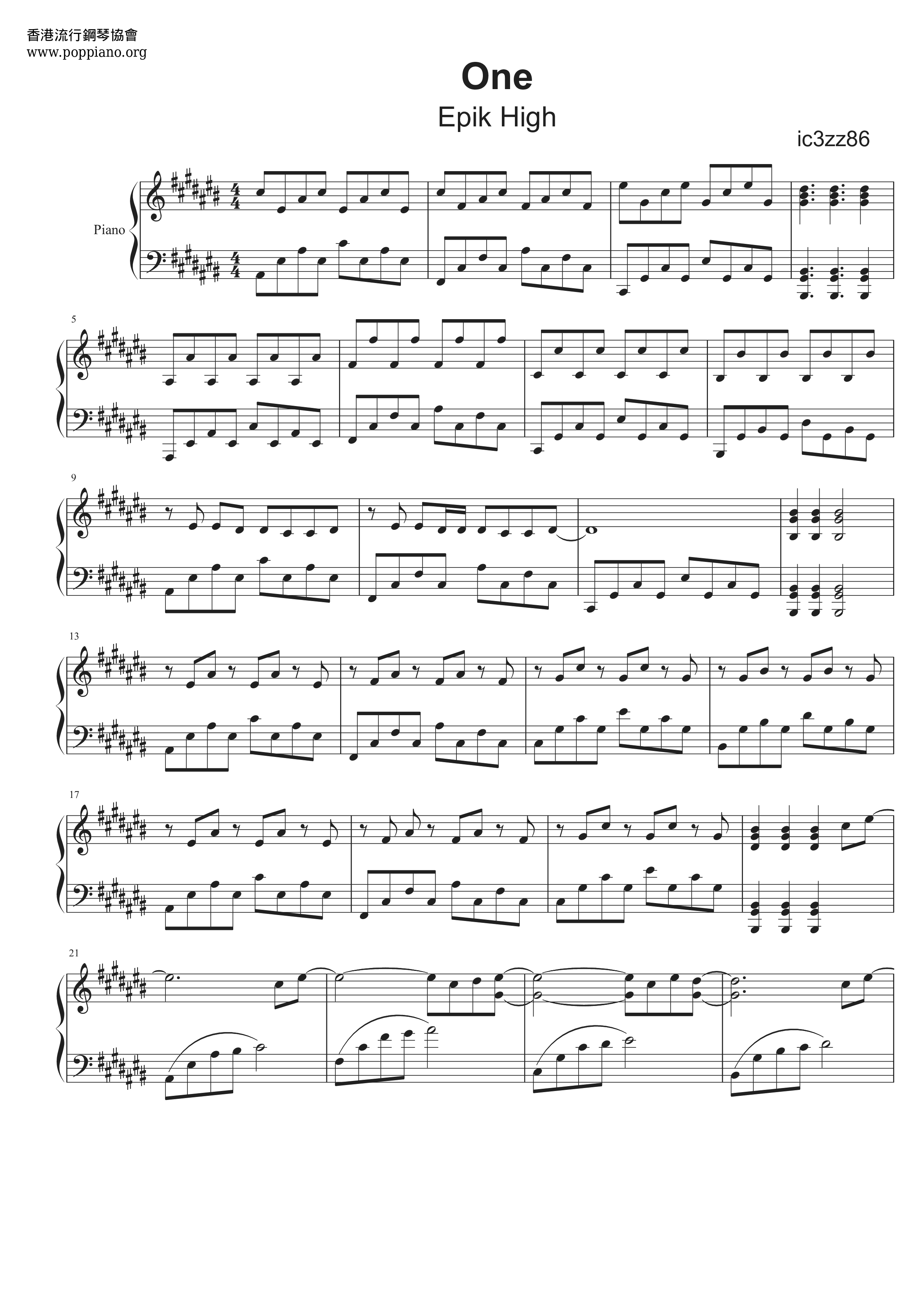 Epik High-One Sheet Music pdf, - Free Score Download ★