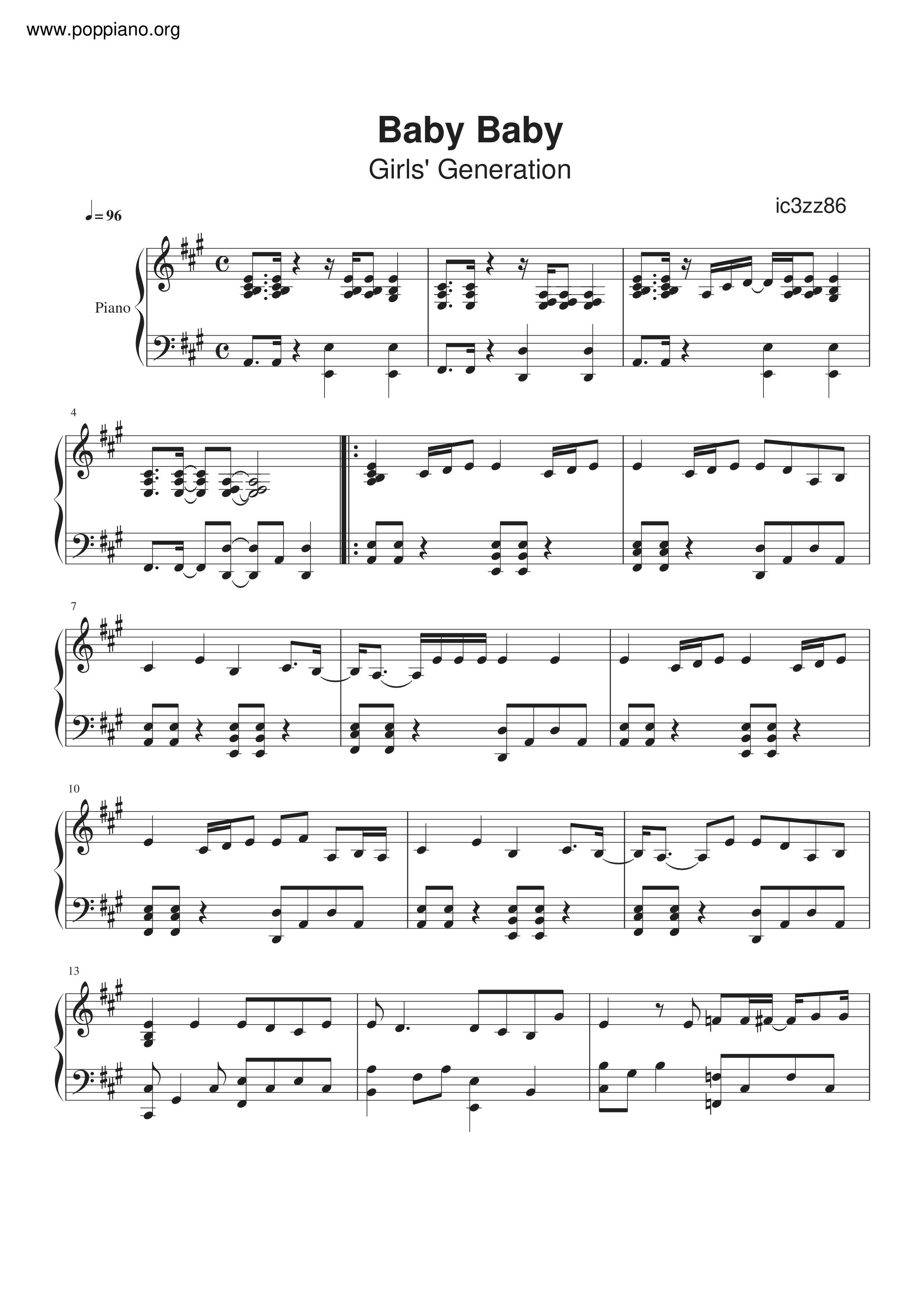 Girls' Generation-Baby Baby Sheet Music pdf, - Free Score Download ★