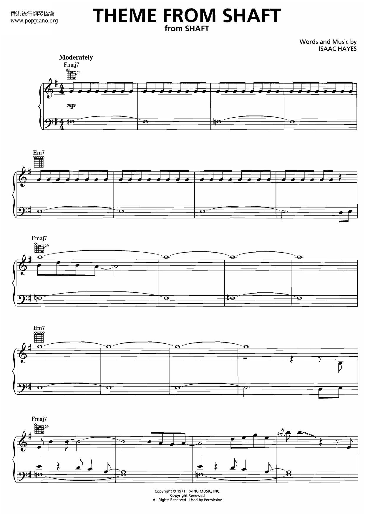 Movie Soundtrack-Theme From Shaft Sheet Music pdf, - Free Score Download ★