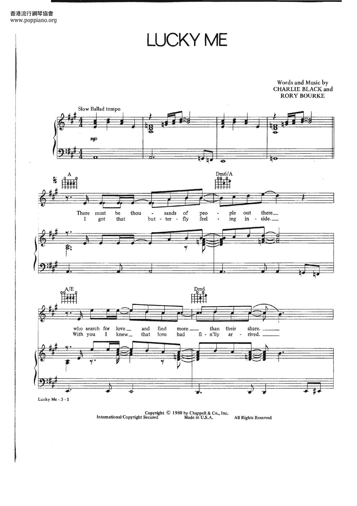 Anne Murray-Lucky Me Sheet Music pdf, - Free Score Download ★