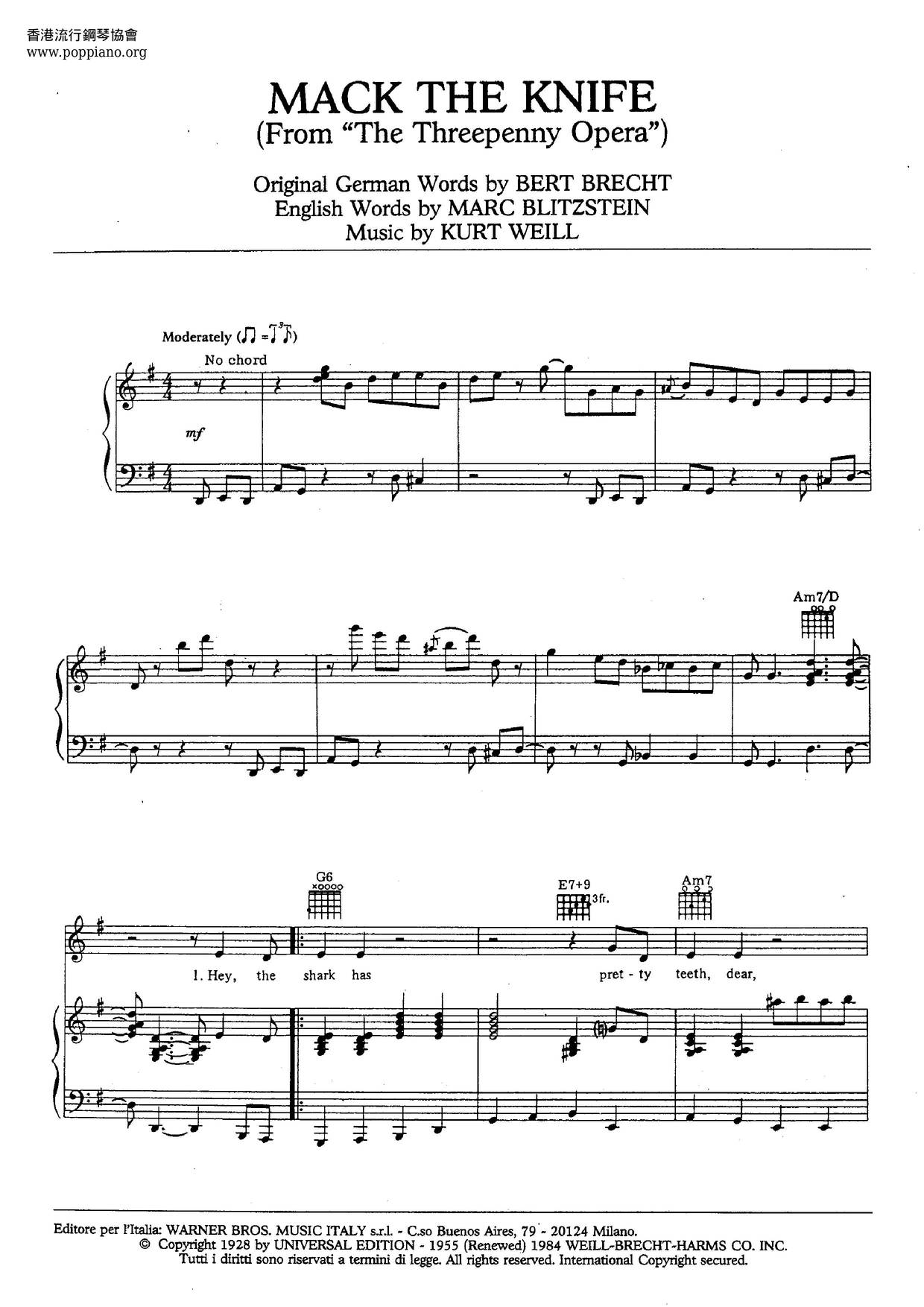 Frank Sinatra-Mack The Knife Sheet Music pdf, - Free Score Download ★