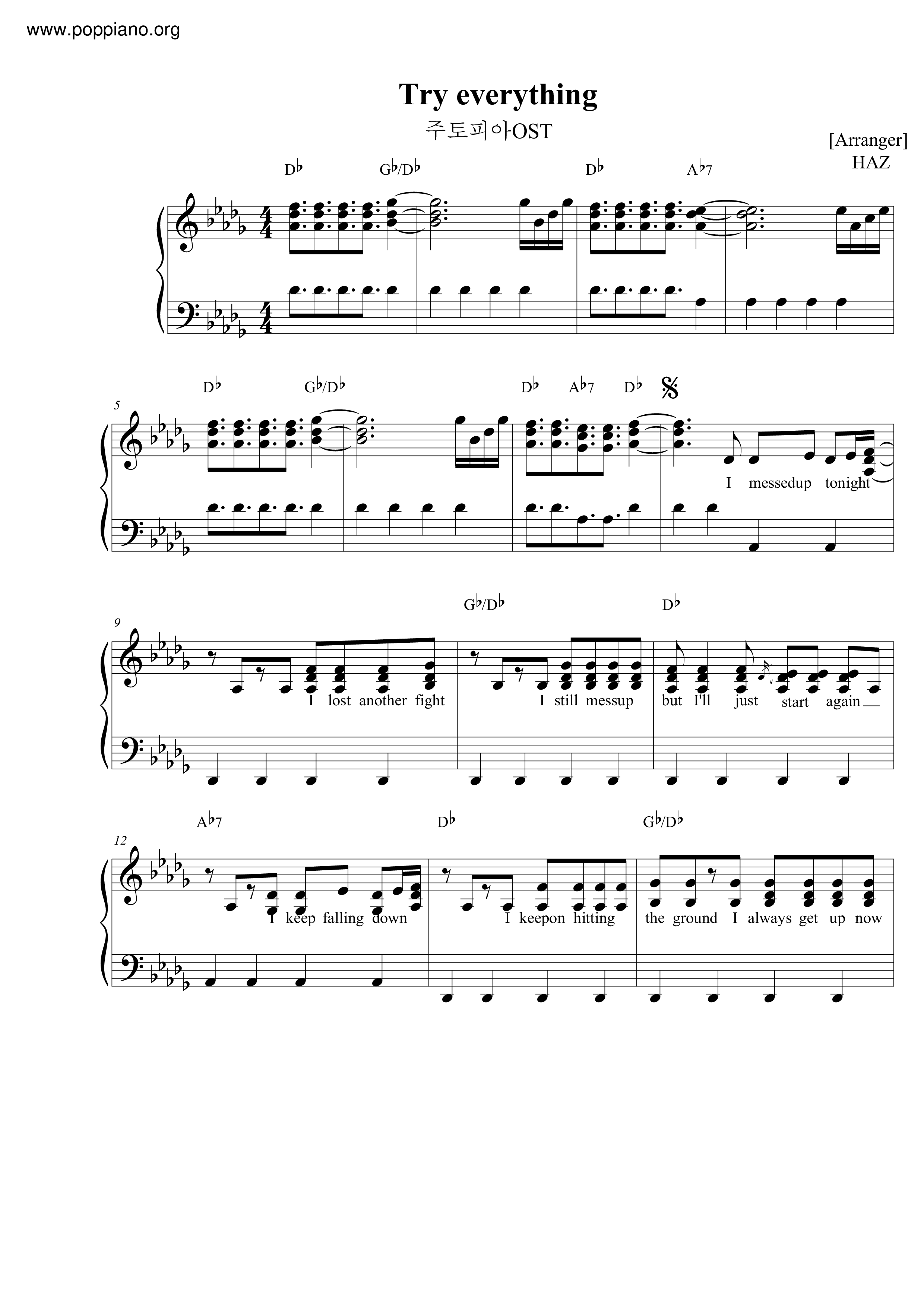 Shakira-Zootopia - Try Everything Sheet Music pdf, - Free Score Download ★