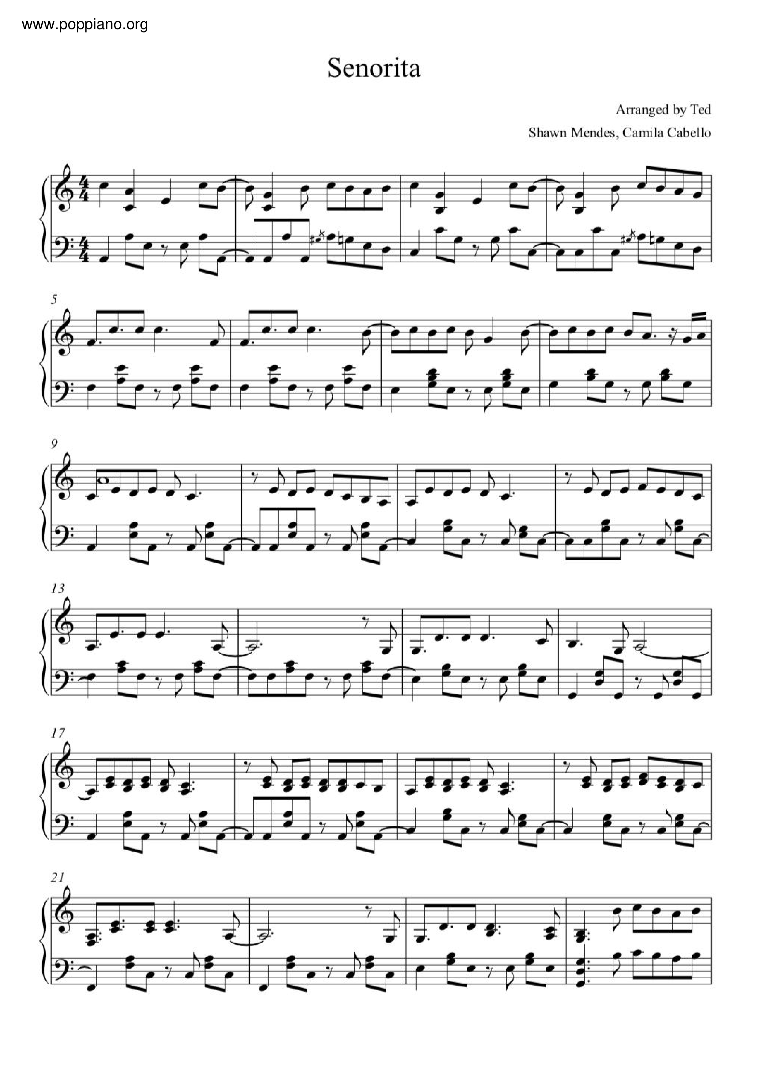 ★Senorita- PDF無料ピアノ譜 gakufu - 香港ポップピアノ協会 ★