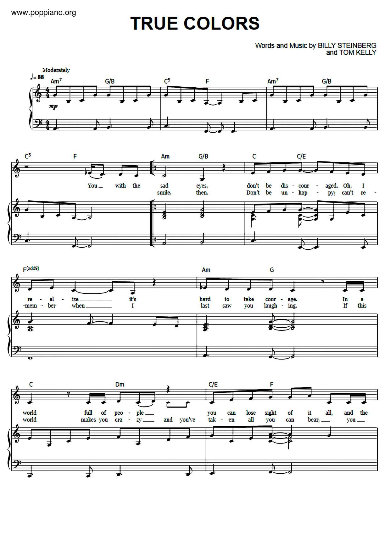 True Colors- PDF琴譜免費下載 - 香港流行鋼琴協會 ★