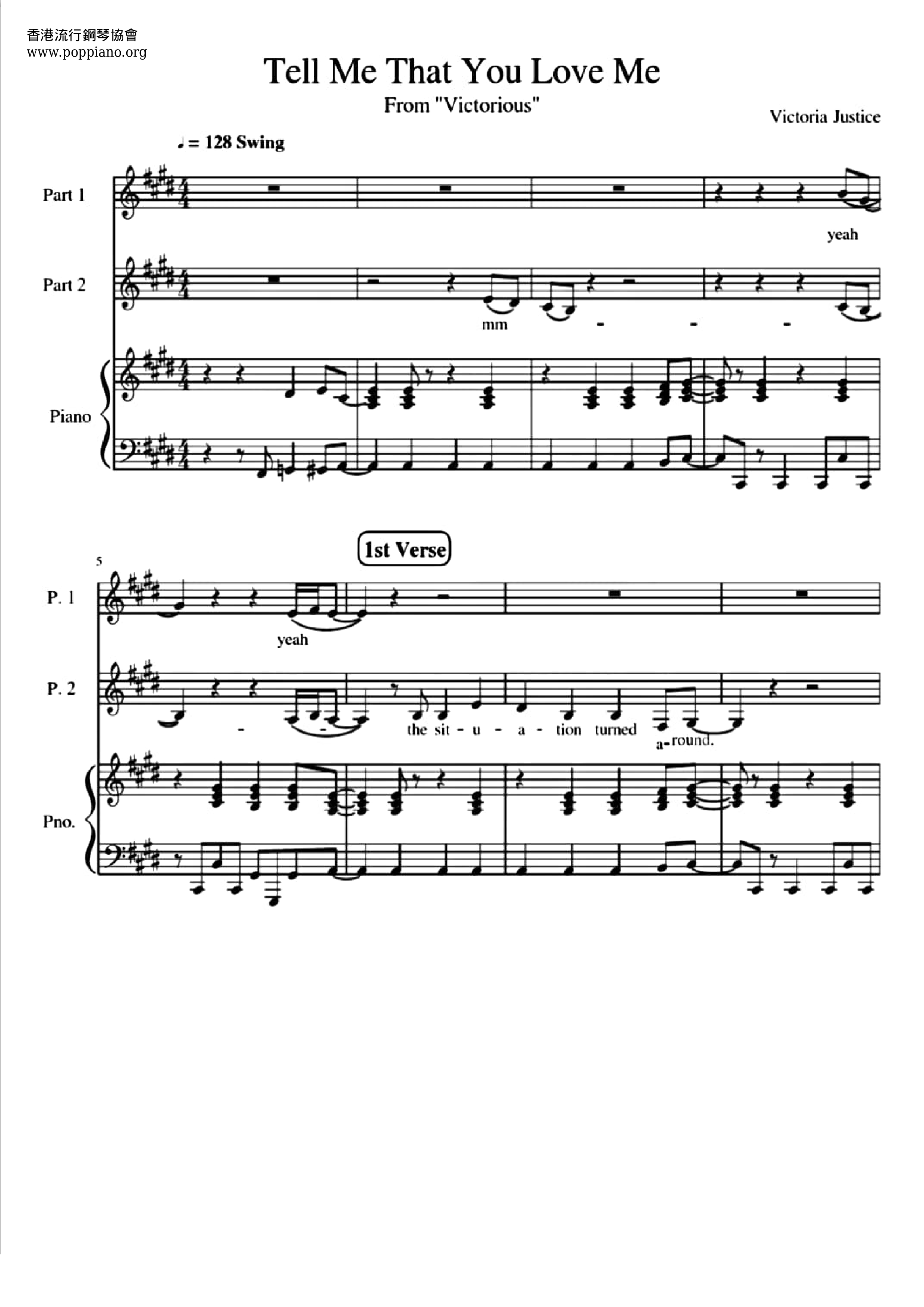 Tell Me That You Love MePDF琴谱免费下载 - 香港流行钢琴协会 ★