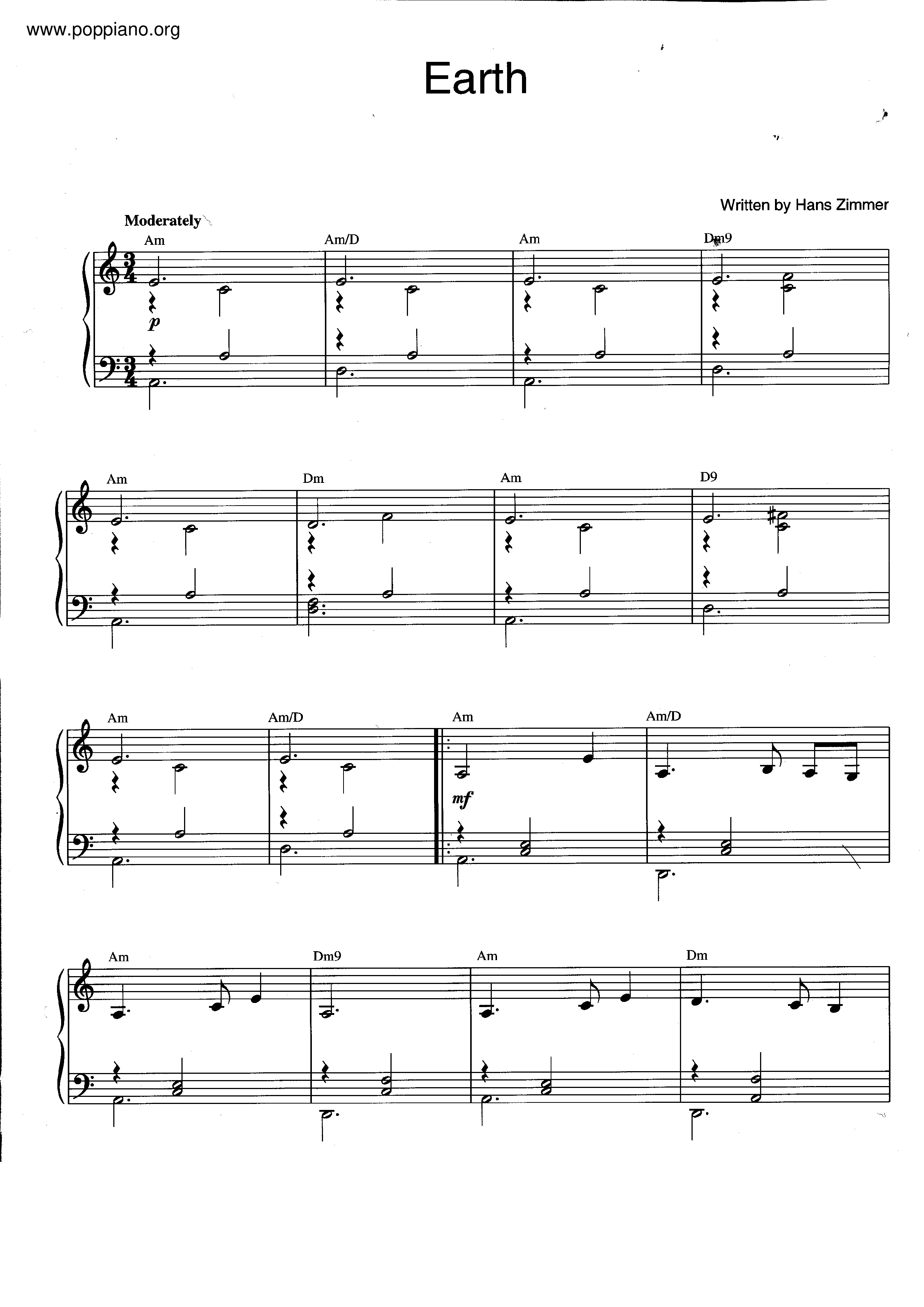 Hans Zimmer-Earth (Gladiator) Sheet Music pdf, - Free Score Download ★