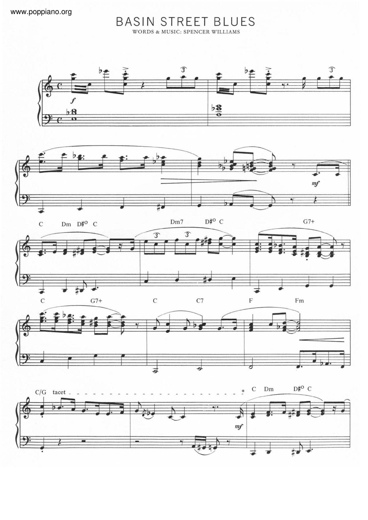 Spencer Williams-Basin Street Blues 琴譜pdf-香港流行鋼琴協會琴譜下載 ★