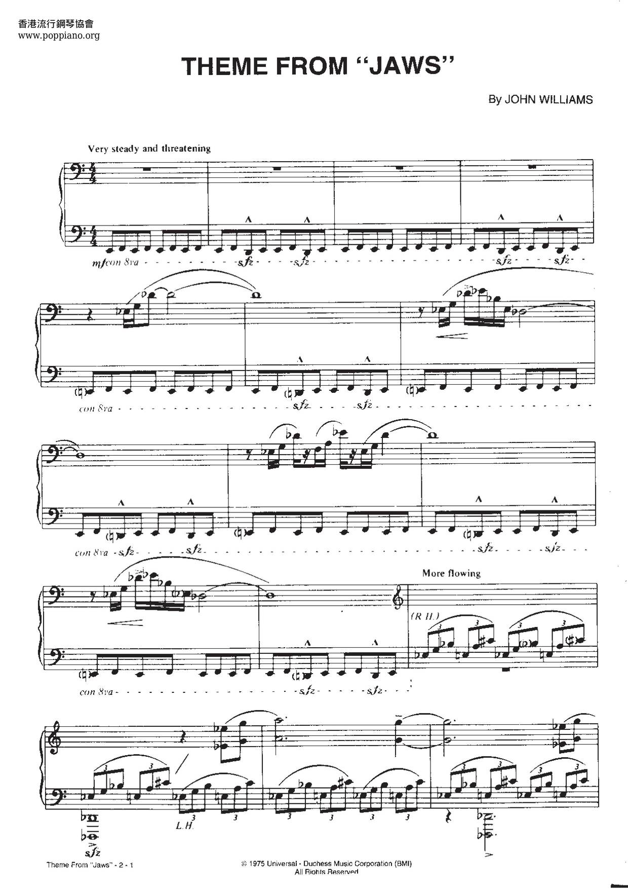 ★John Williams - Theme From Jaws ピアノ譜pdf- 香港ポップピアノ協会 無料PDF楽譜ダウンロード gakufu