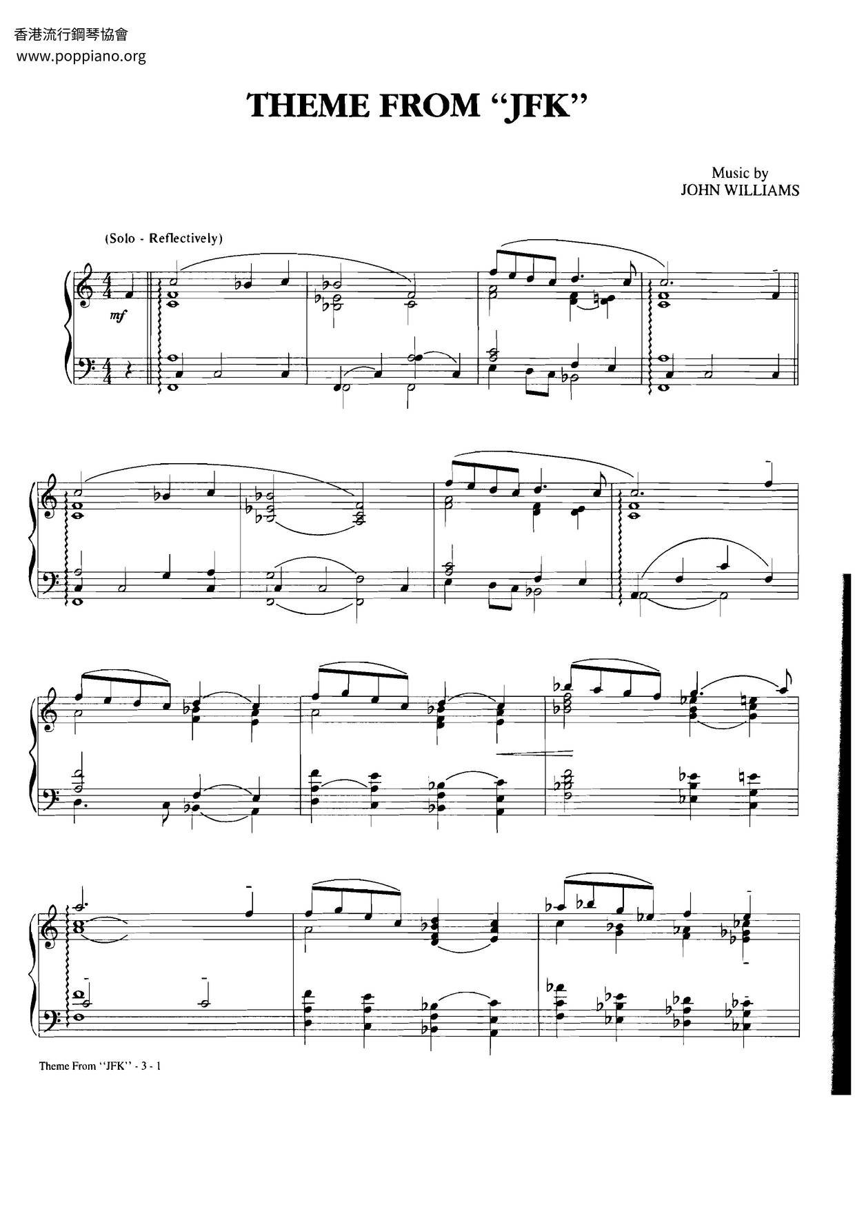 John Williams-Theme From JFK Sheet Music pdf, - Free Score Download ★