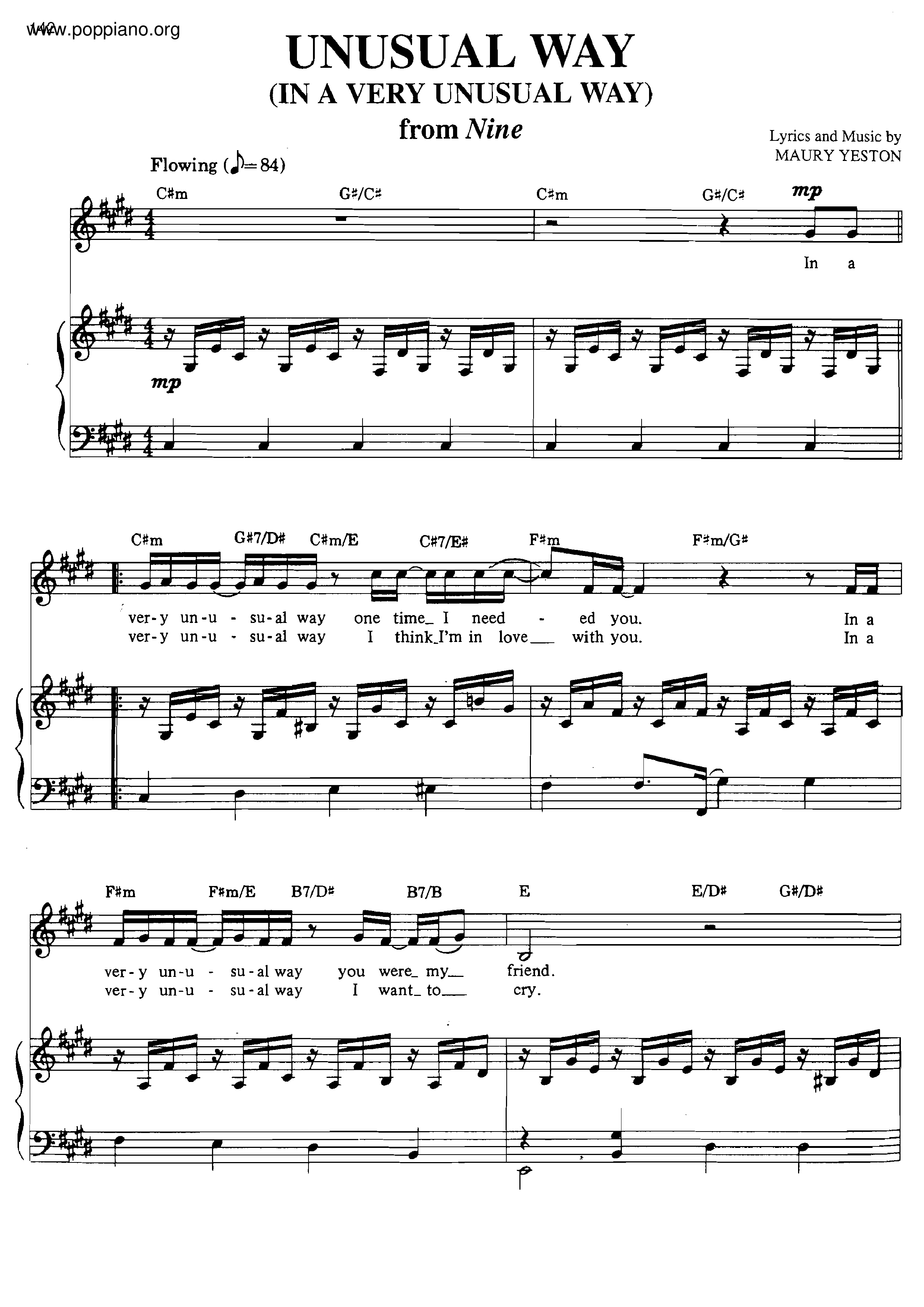 ★Nine The Musical - Unusual Way ピアノ譜pdf- 香港ポップピアノ協会 無料PDF楽譜ダウンロード gakufu