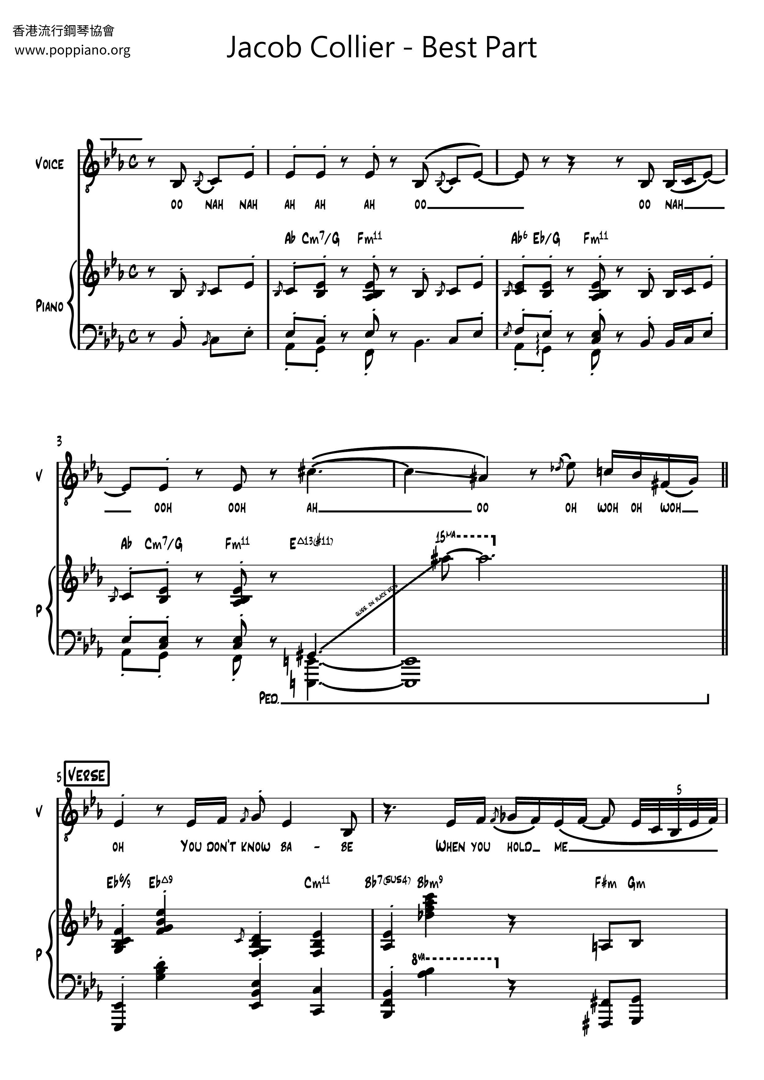 Jacob Collier-Best Part Sheet Music pdf, - Free Score Download ★