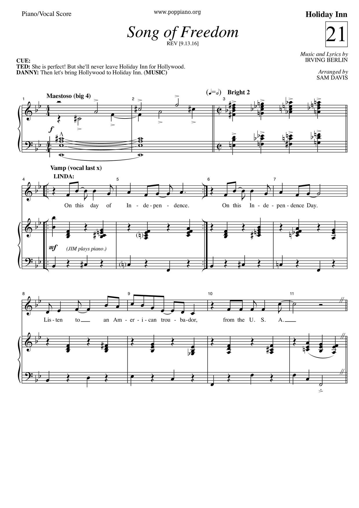 Musical-Song Of Freedom Sheet Music pdf, - Free Score Download ★
