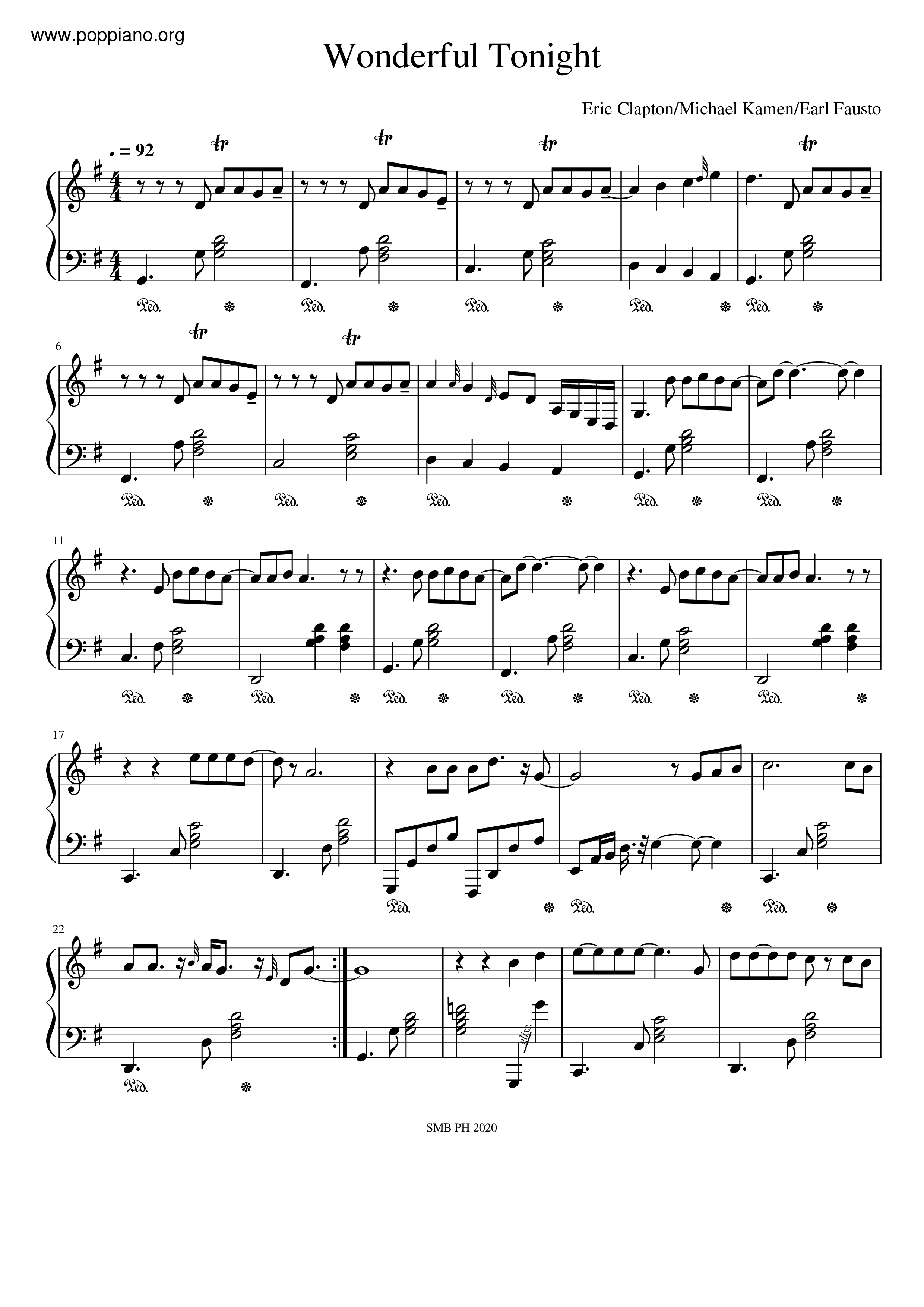 Eric Clapton-Wonderful Tonight Sheet Music pdf, - Free Score Download ★