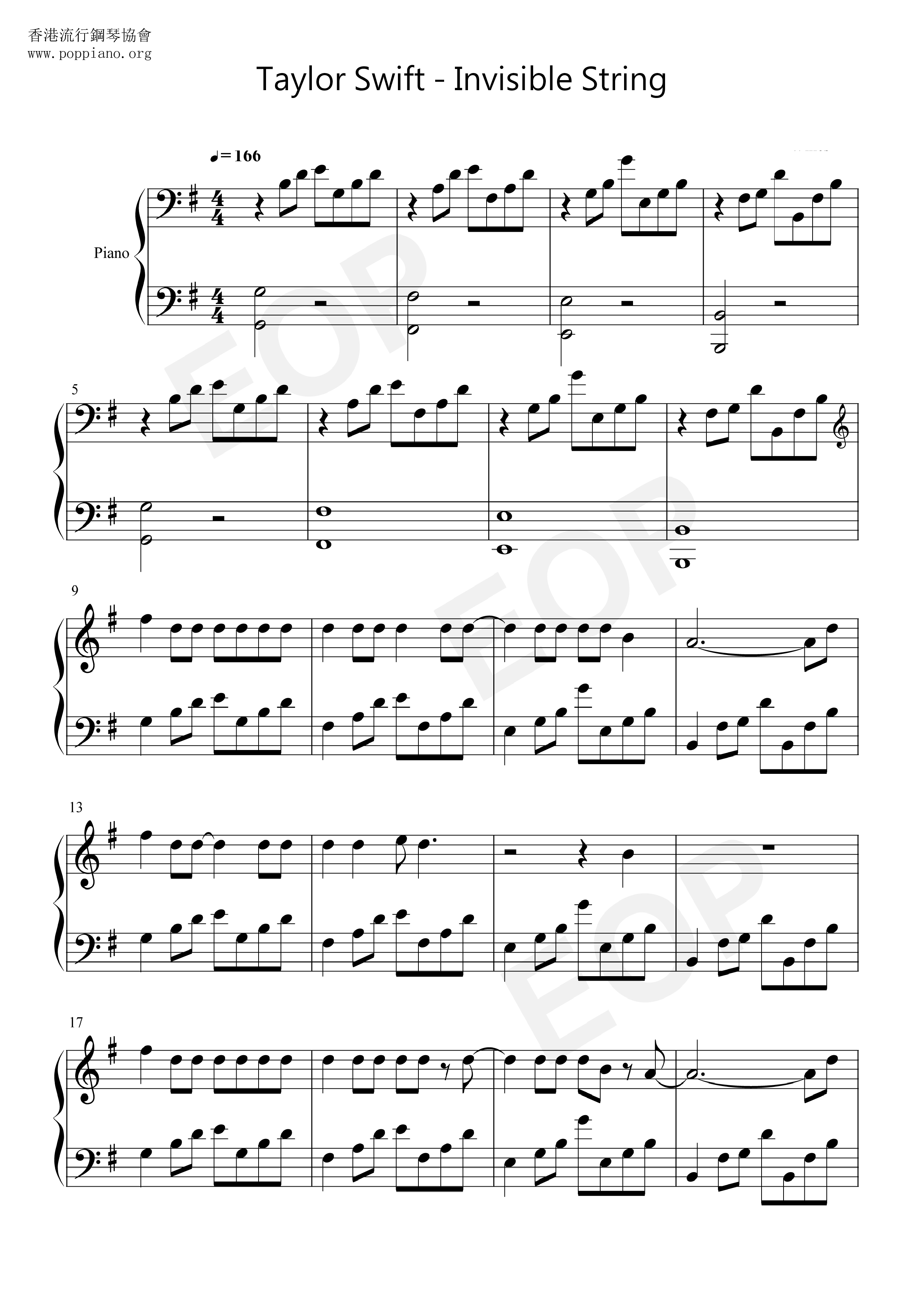 Taylor Swift-Invisible String Sheet Music pdf, - Free Score Download ★
