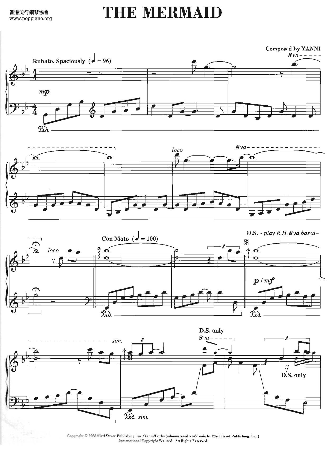 Yanni-The Mermaid Sheet Music pdf, - Free Score Download ★