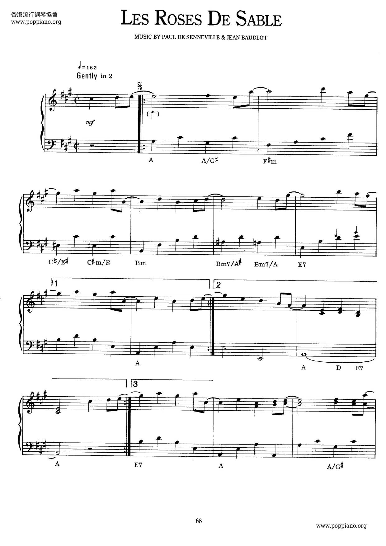 Paul De Senneville-Les Roses De Sable 琴譜pdf-香港流行鋼琴協會琴譜下載 ★