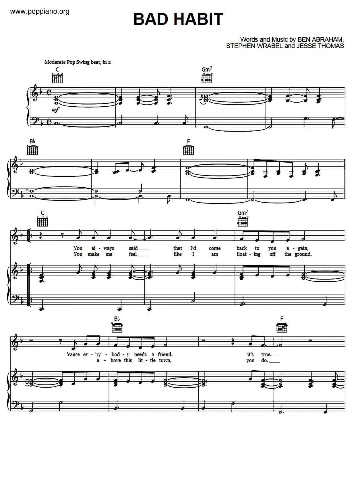 Ben Platt-Bad Habit Sheet Music pdf, - Free Score Download ★