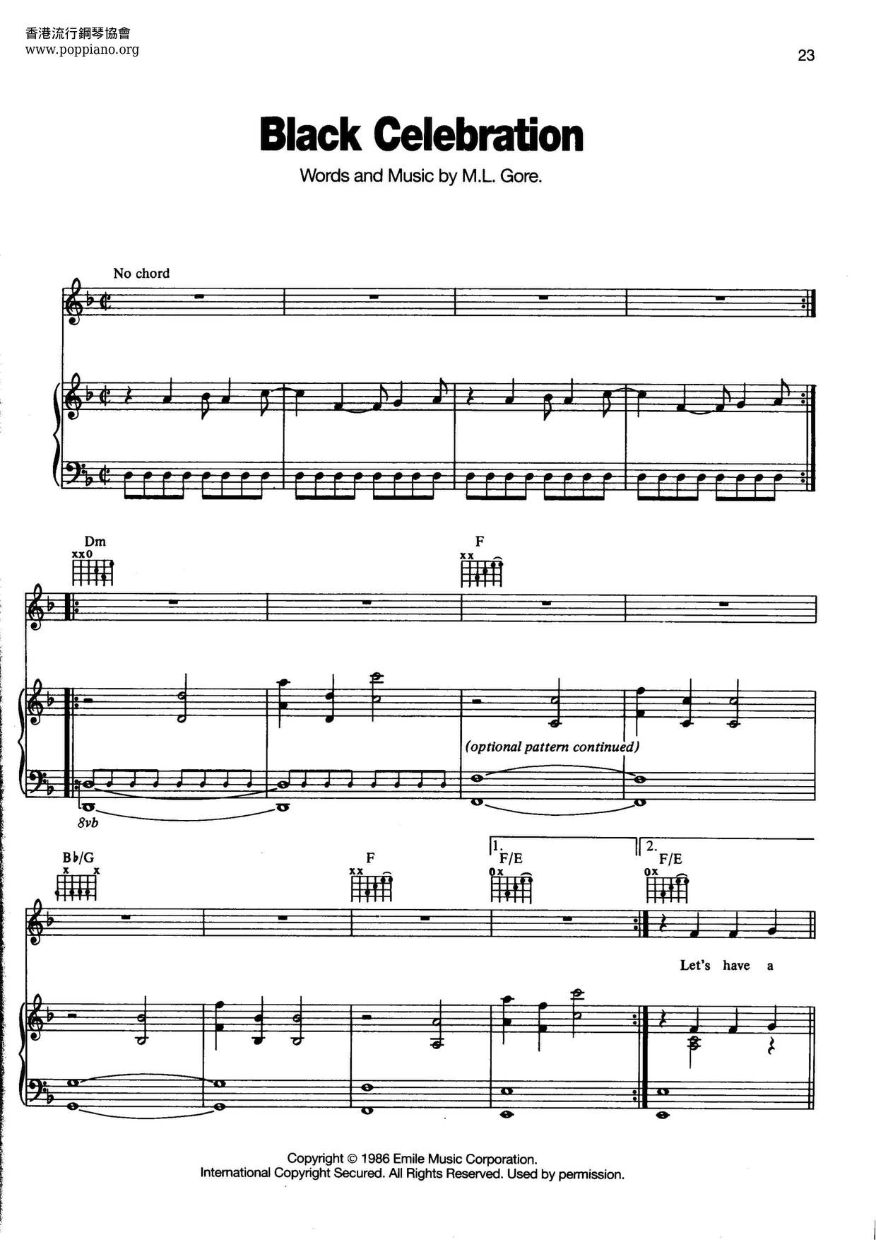 Depeche Mode-Black Celebration Sheet Music pdf, - Free Score Download ★