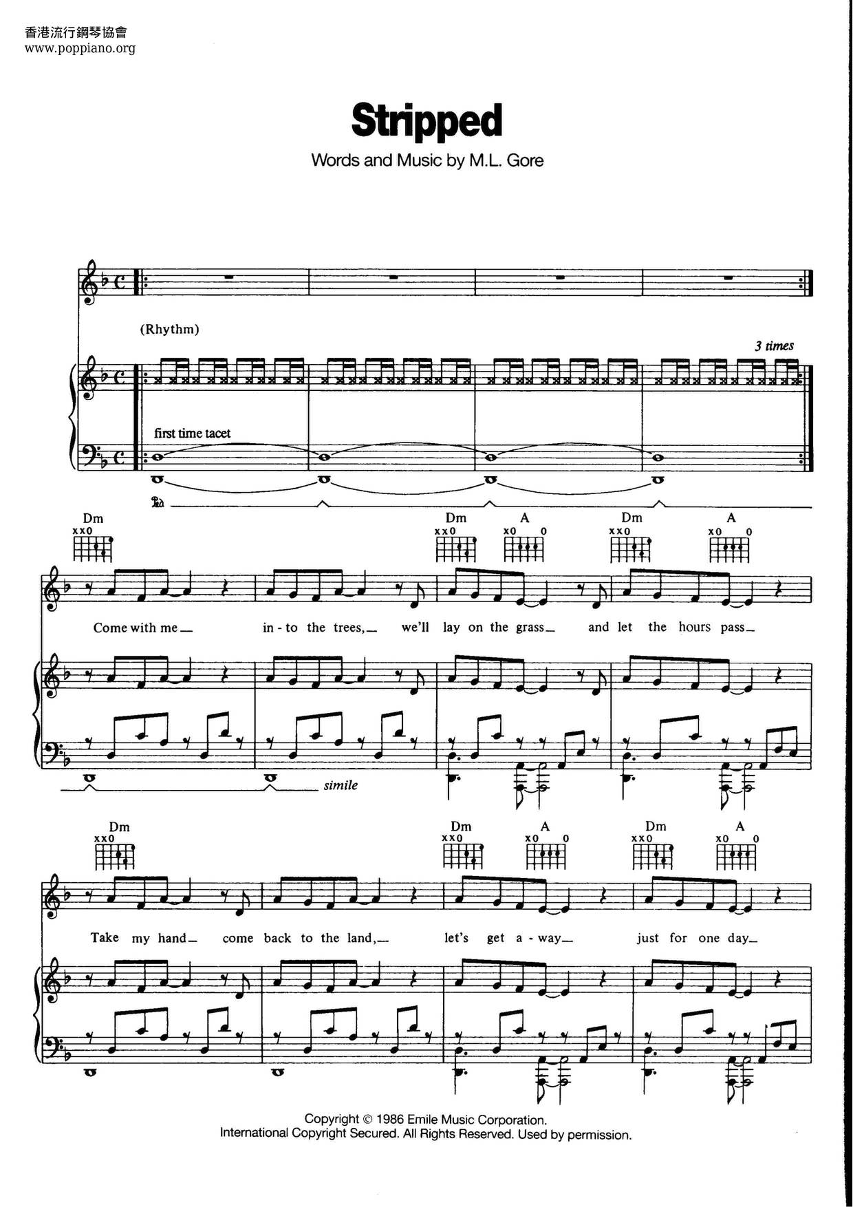 Depeche Mode-Stripped Sheet Music pdf, - Free Score Download ★