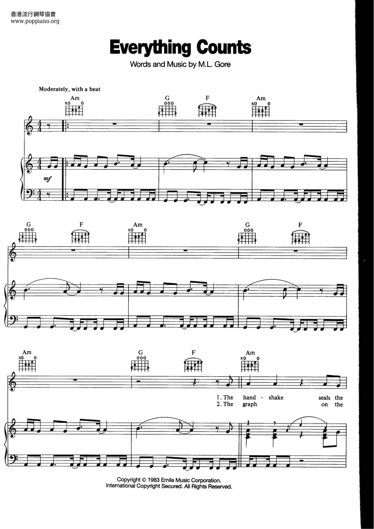 Depeche Mode-Everything Counts 琴谱/五线谱pdf-香港流行钢琴协会琴谱下载 ★
