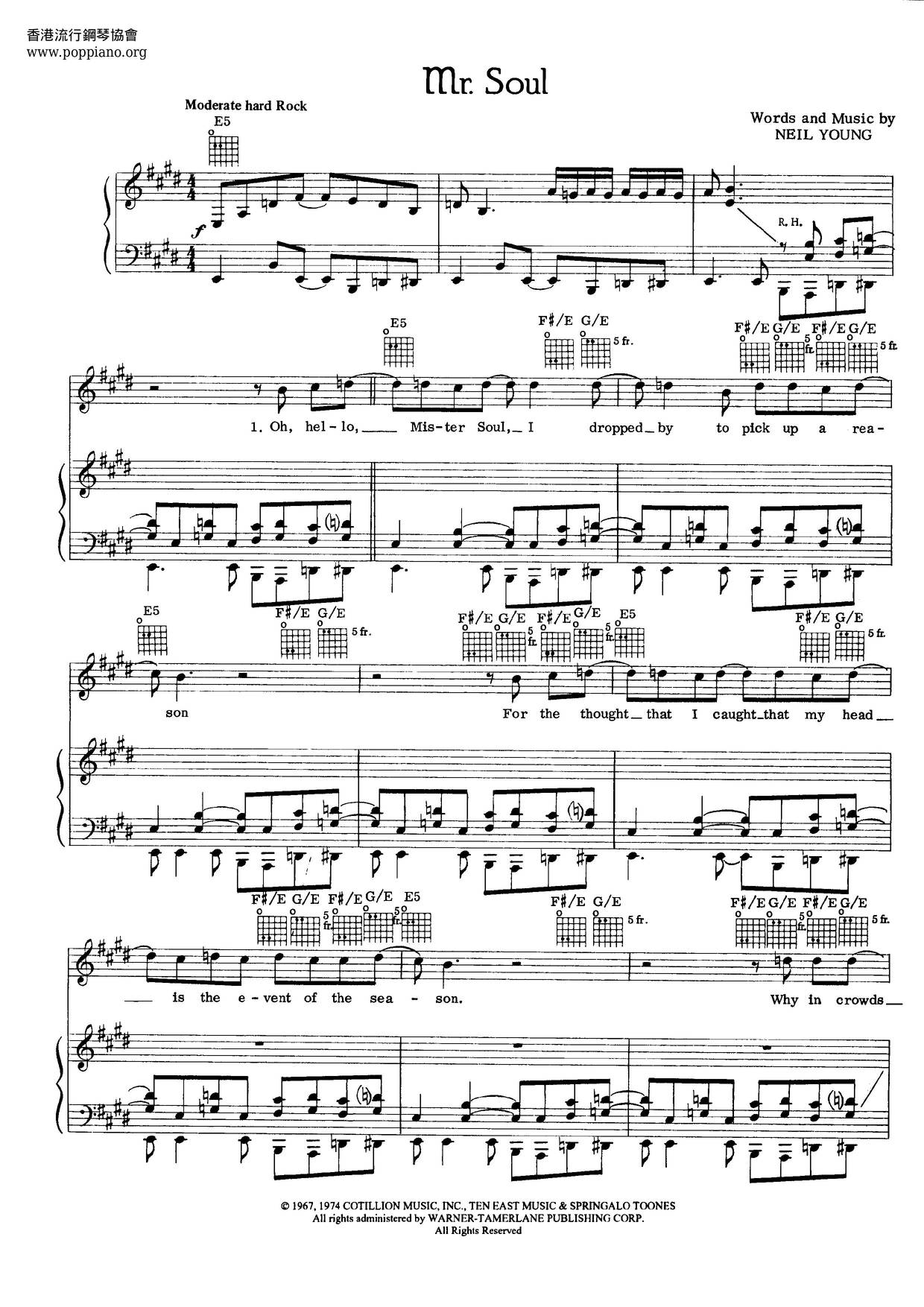 Neil Young-Mr. Soul Sheet Music pdf, - Free Score Download ★