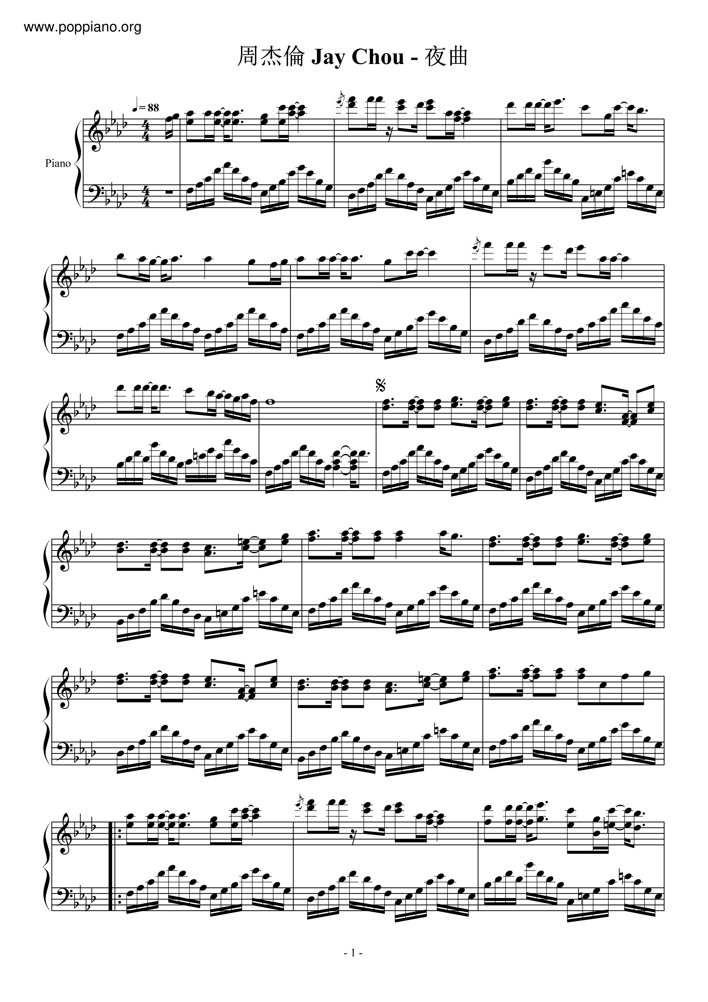 Jay Chou-Nocturne Sheet Music pdf, - Free Score Download ★
