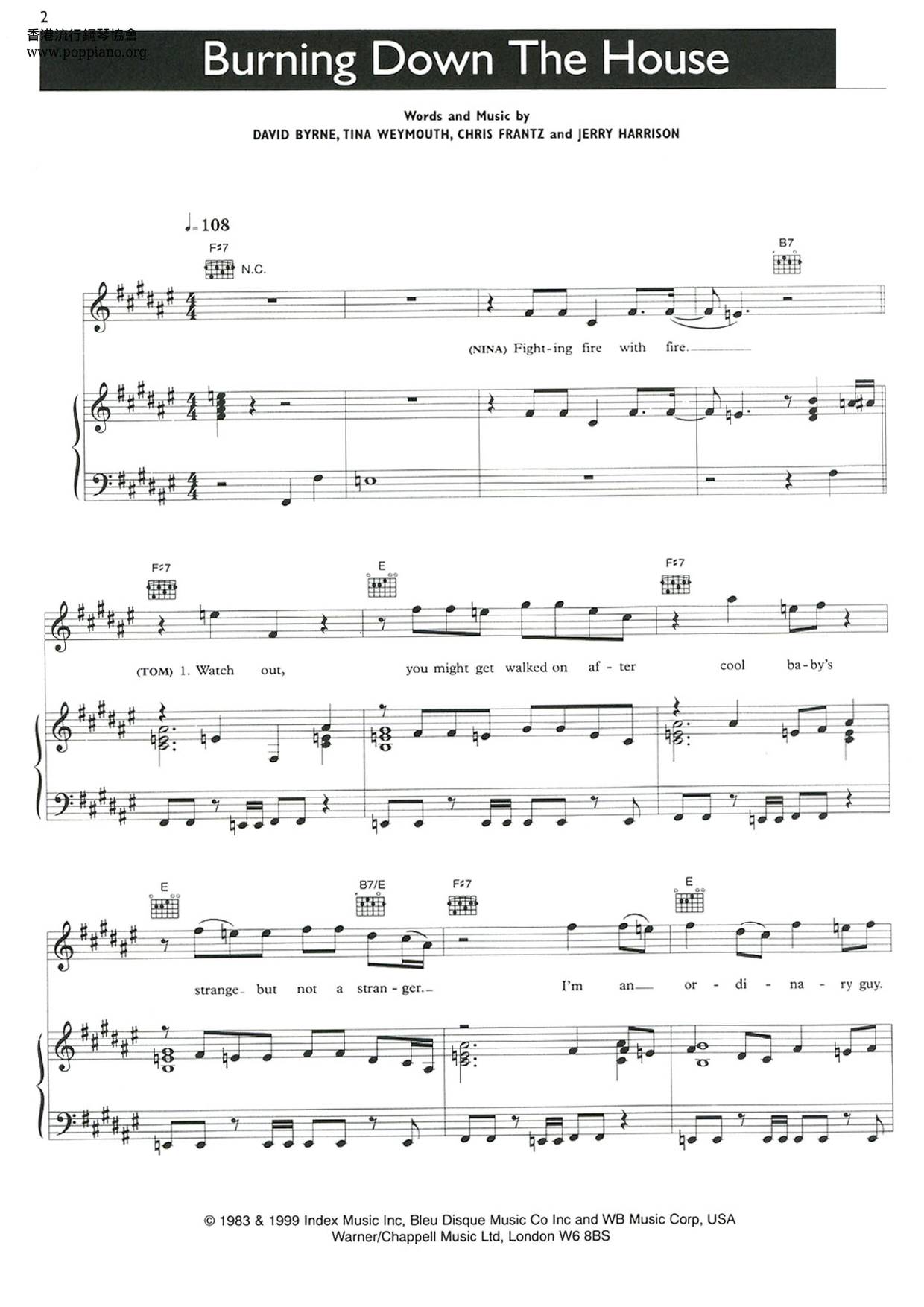 Tom Jones-Burning Down The House Sheet Music pdf, - Free Score Download ★