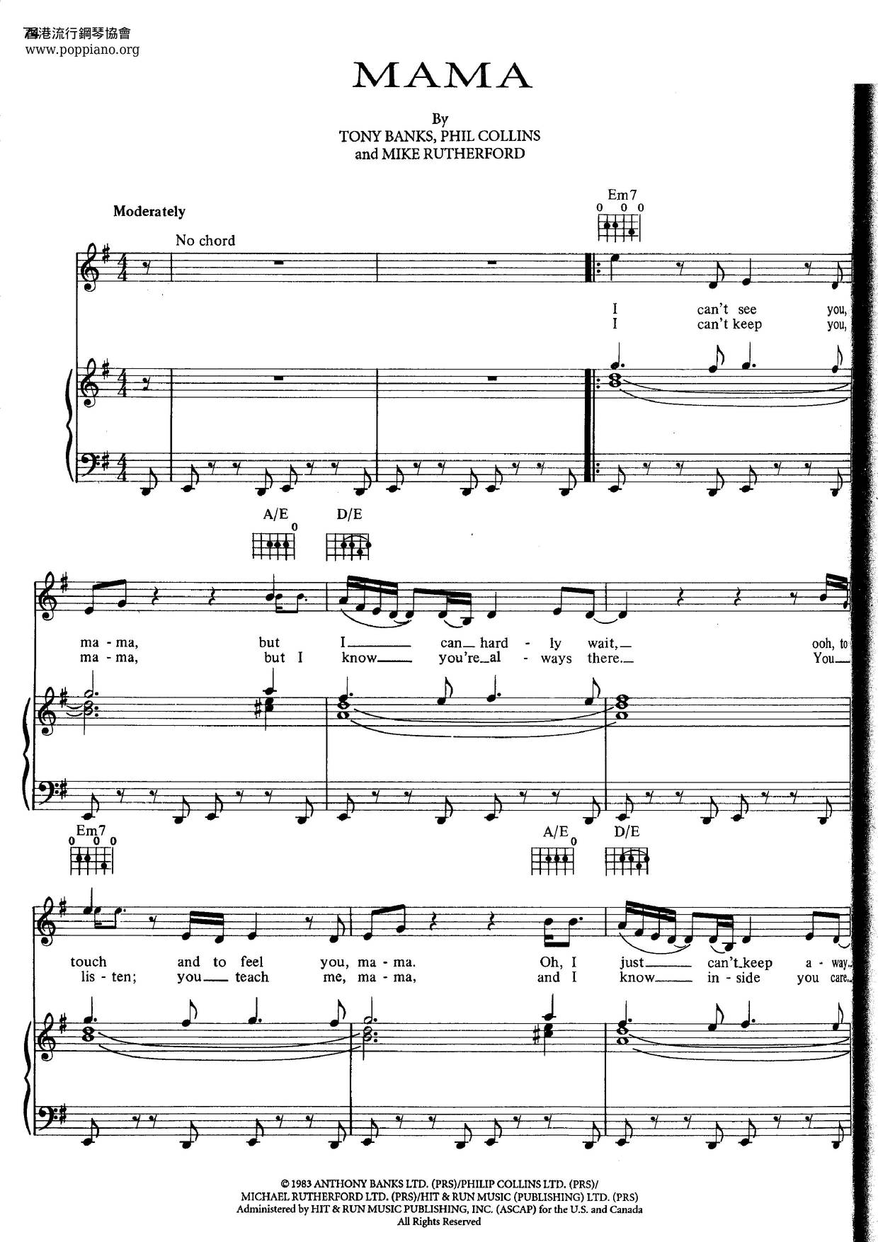 Genesis-Mama Sheet Music pdf, - Free Score Download ★