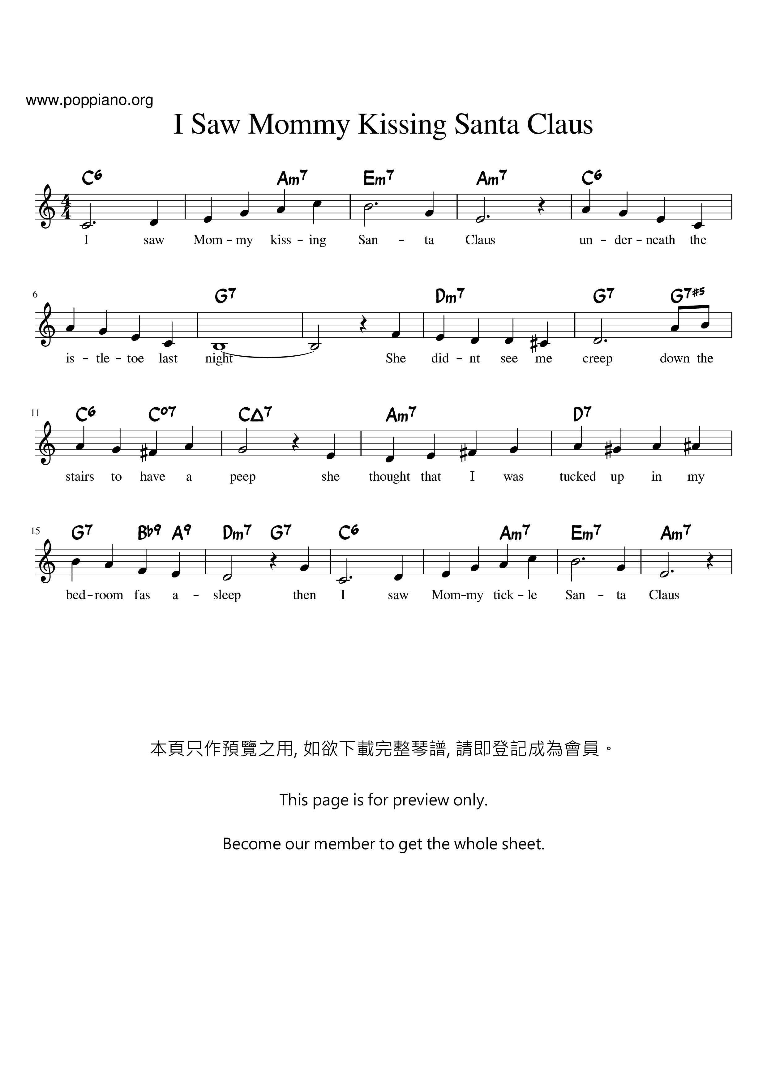 Christmas-I Saw Mommy Kissing Santa Claus Sheet Music pdf, - Free Score ...