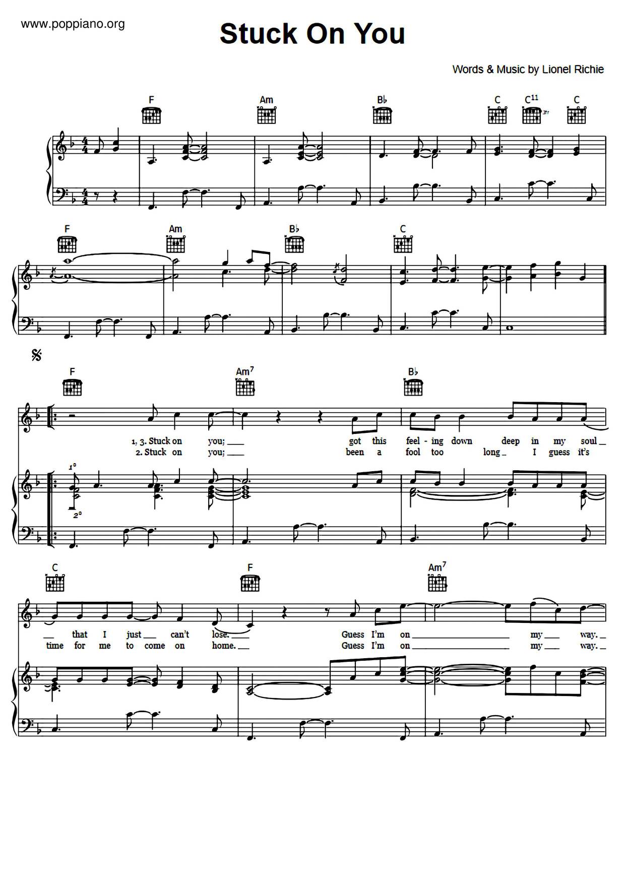 Lionel Richie-Stuck On You Sheet Music pdf, - Free Score Download ★