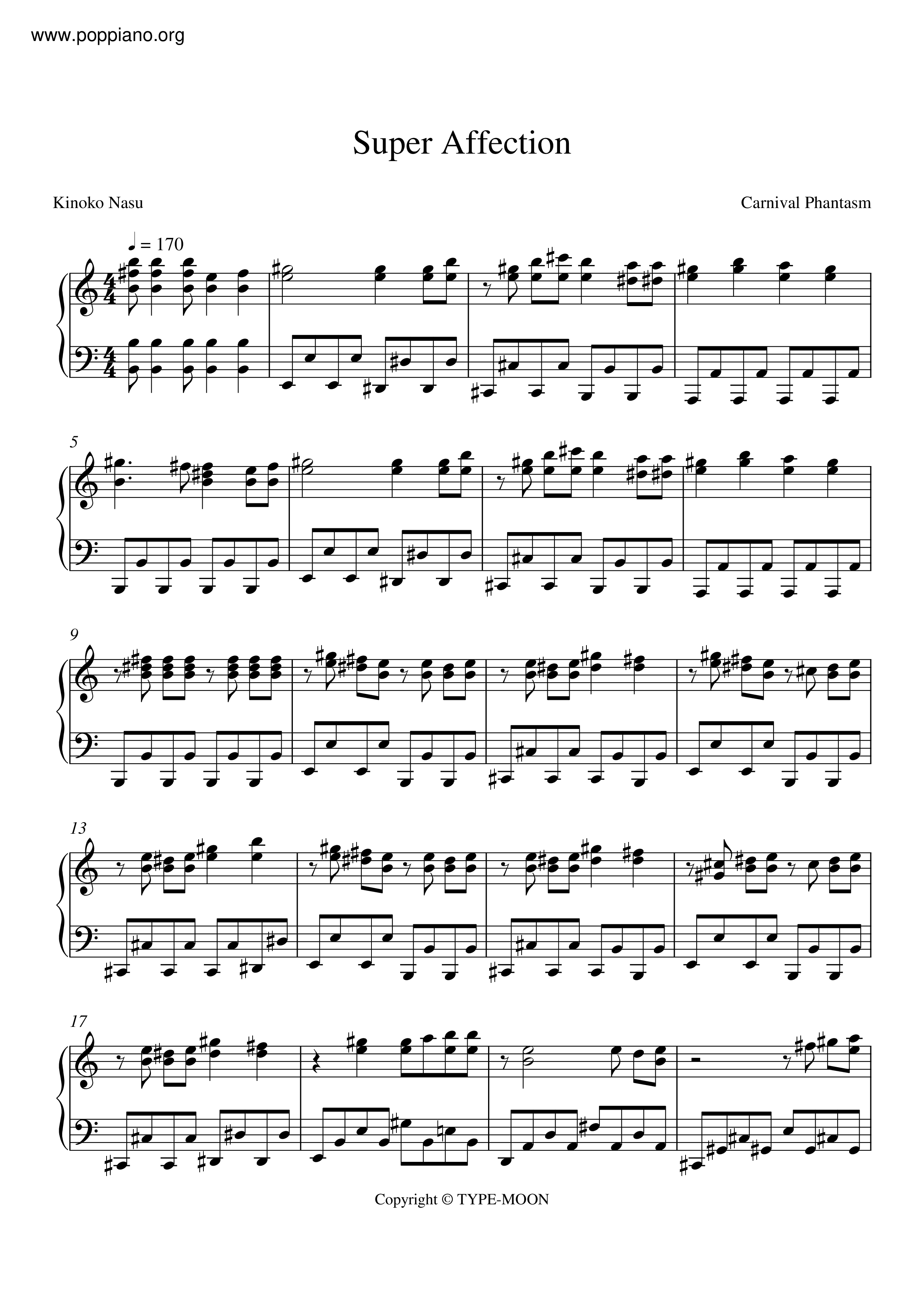 Carnival Phantasm-Super Affection Sheet Music pdf, - Free Score Download ★