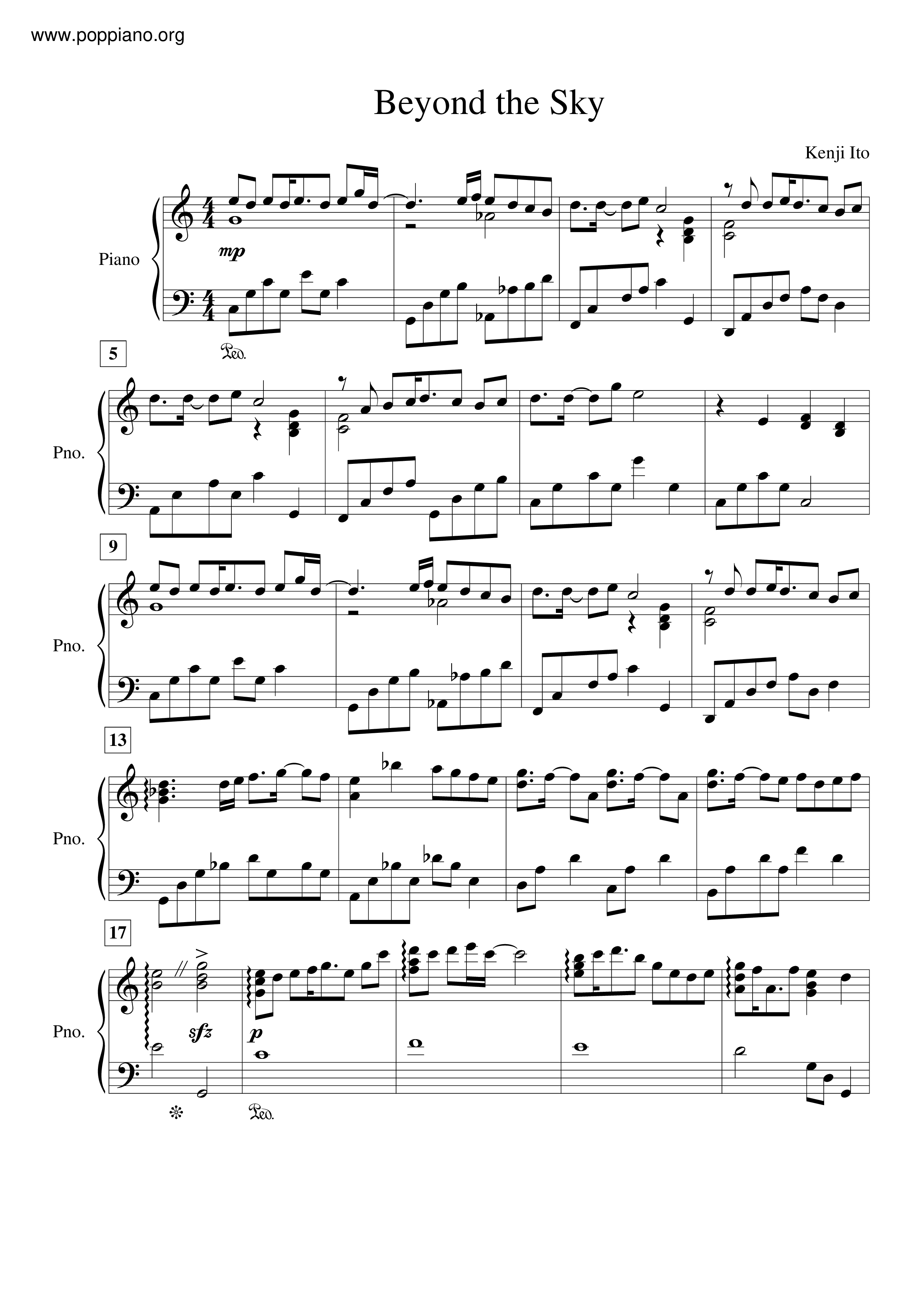 beyond the skyPDF琴谱免费下载 | 香港流行钢琴协会 ★