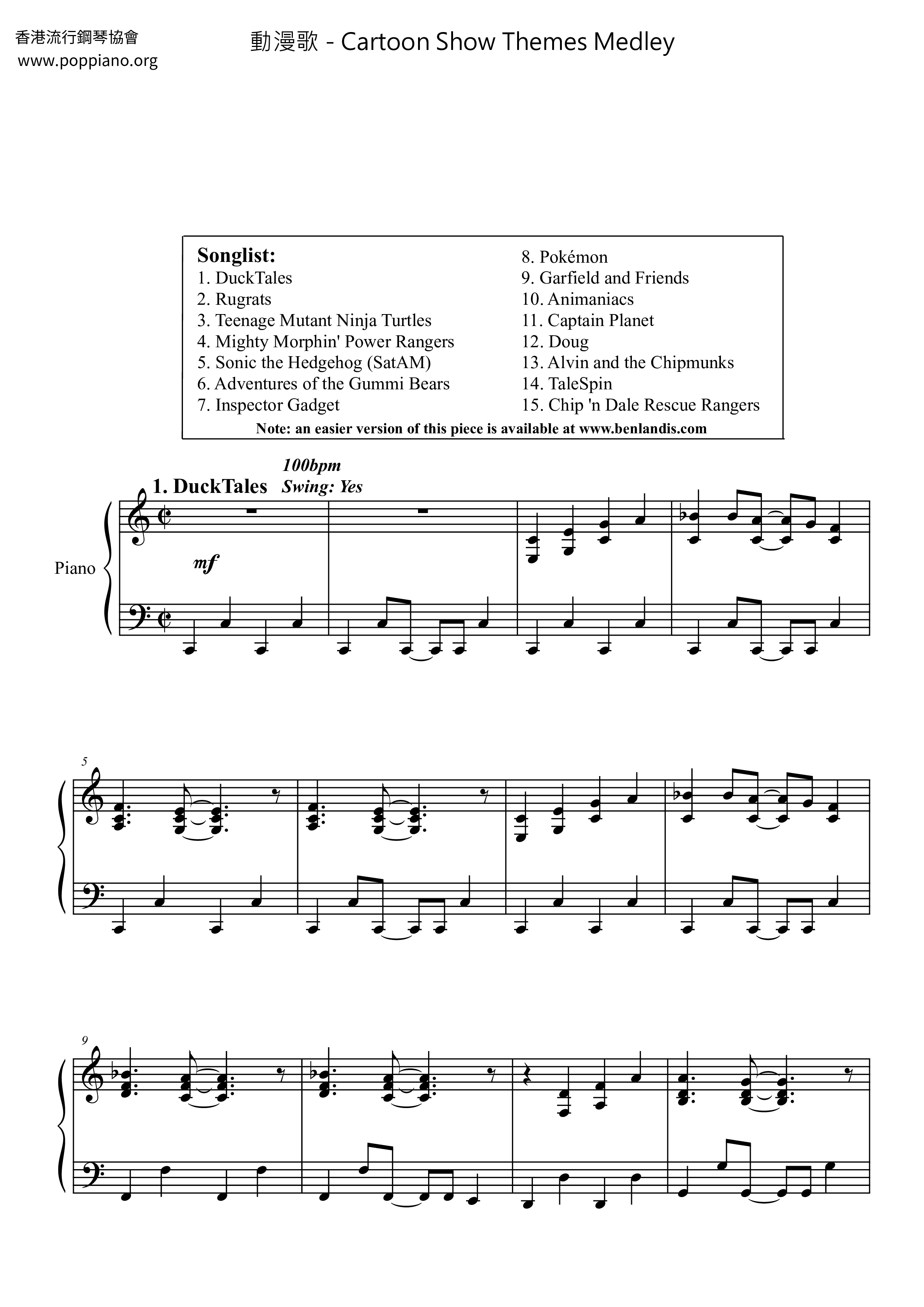 Anime-Cartoon Show Themes Medley Sheet Music pdf, (アニメソング) - Free Score ...