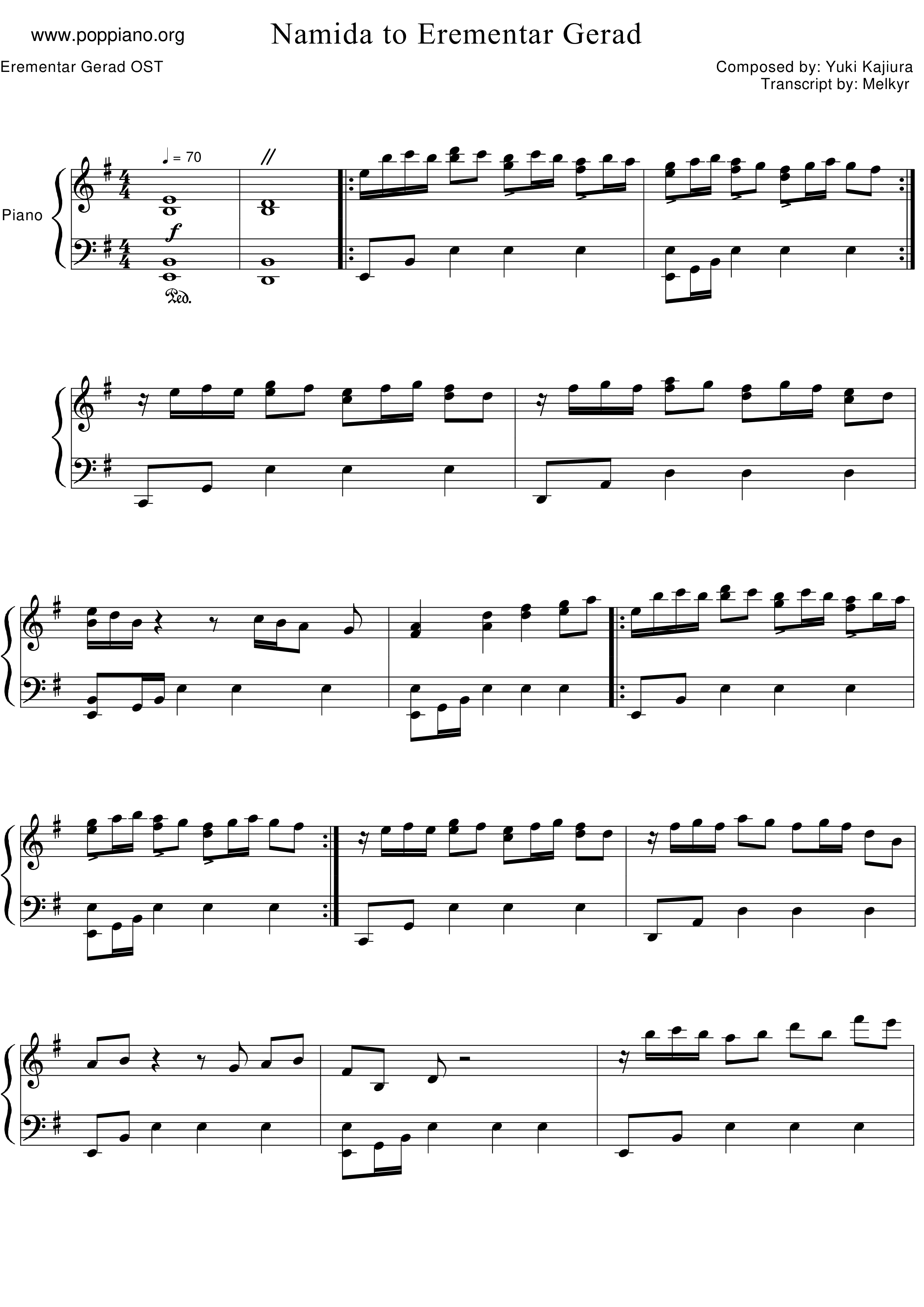 Elementar Gerad-Namida No Erementar Gerad Sheet Music pdf, - Free Score ...