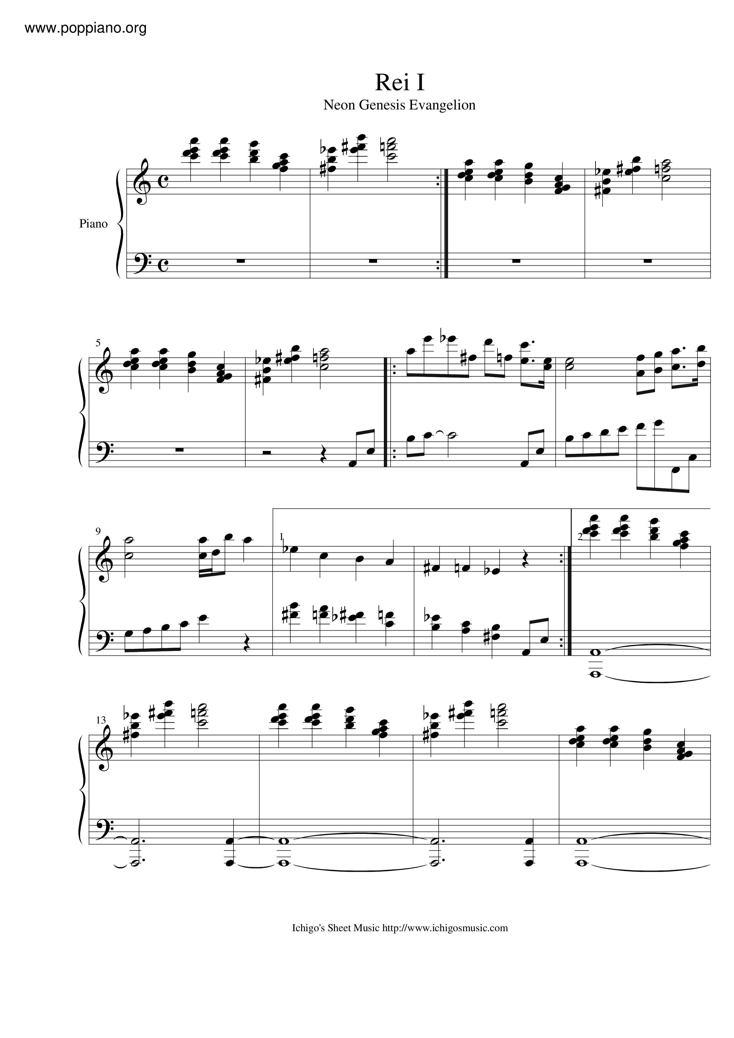 Neon Genesis Evangelion-Rei I Sheet Music pdf, - Free Score Download ★