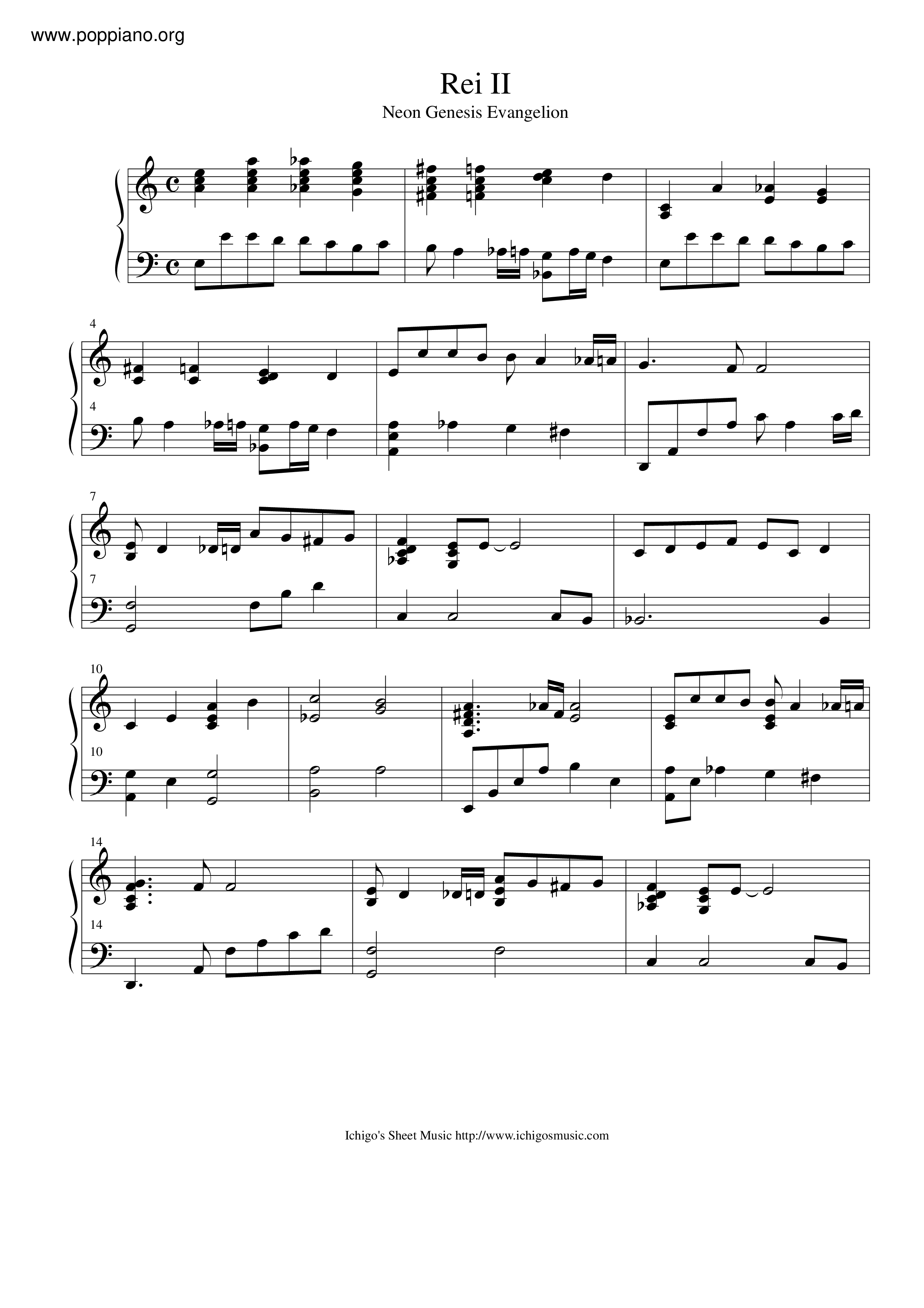 Neon Genesis Evangelion-Rei Ii Sheet Music pdf, - Free Score Download ★