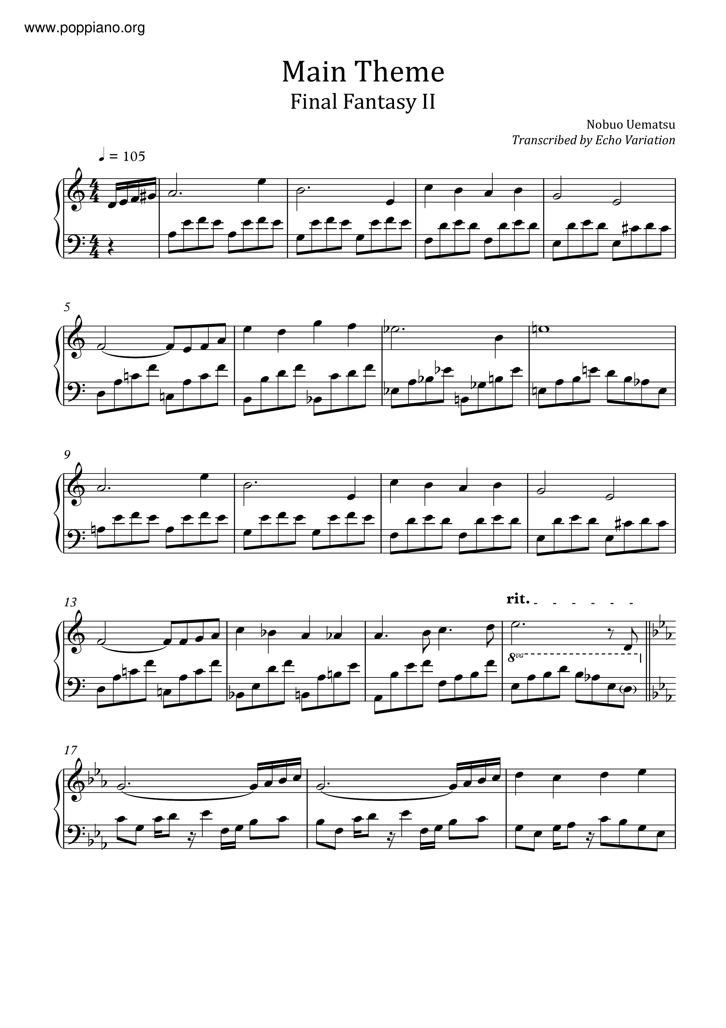 Final Fantasy Ii-Main Theme/Overworld Sheet Music pdf, - Free Score ...