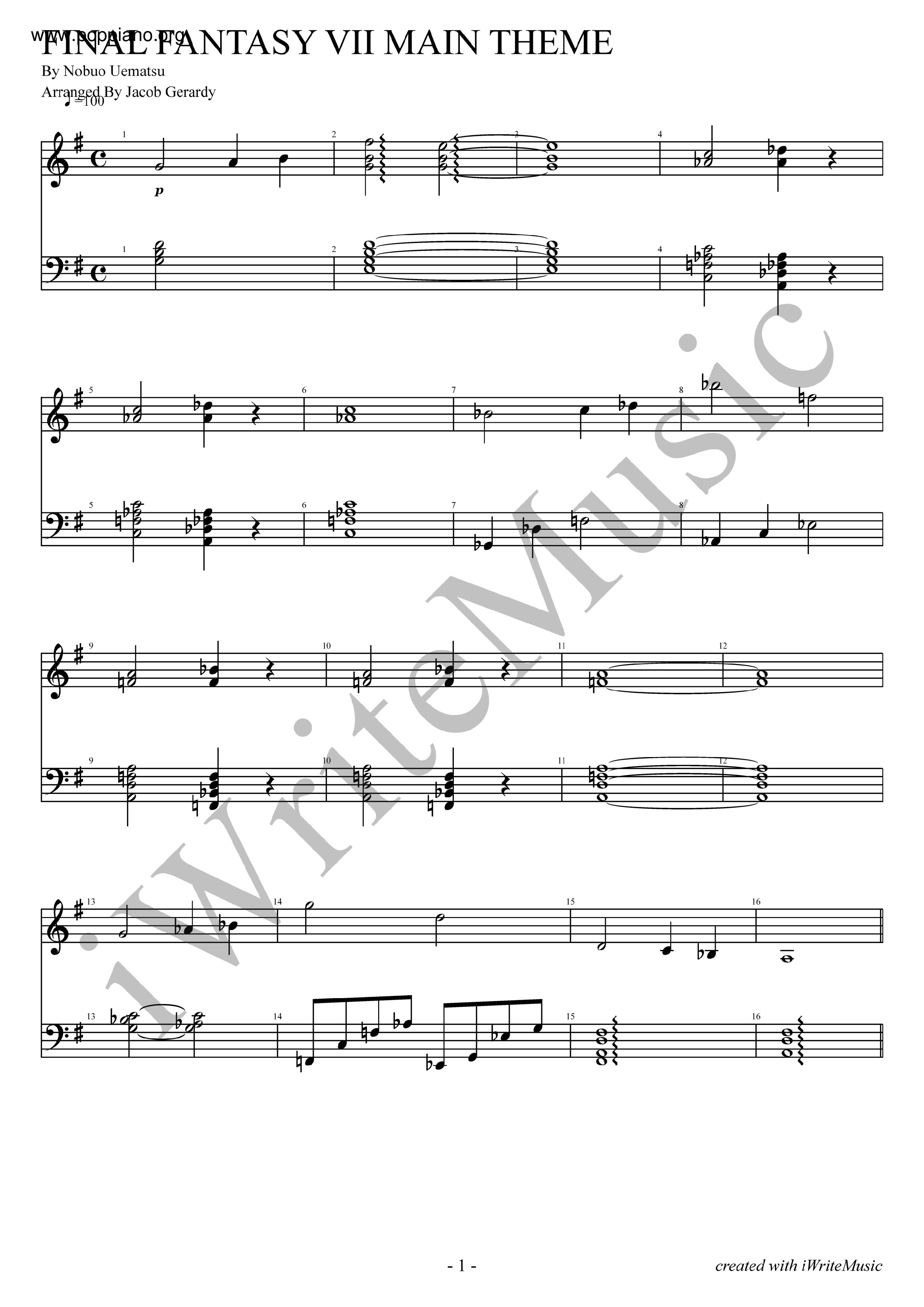 Final Fantasy VII-Ff7Main Theme Sheet Music pdf, - Free Score Download ★
