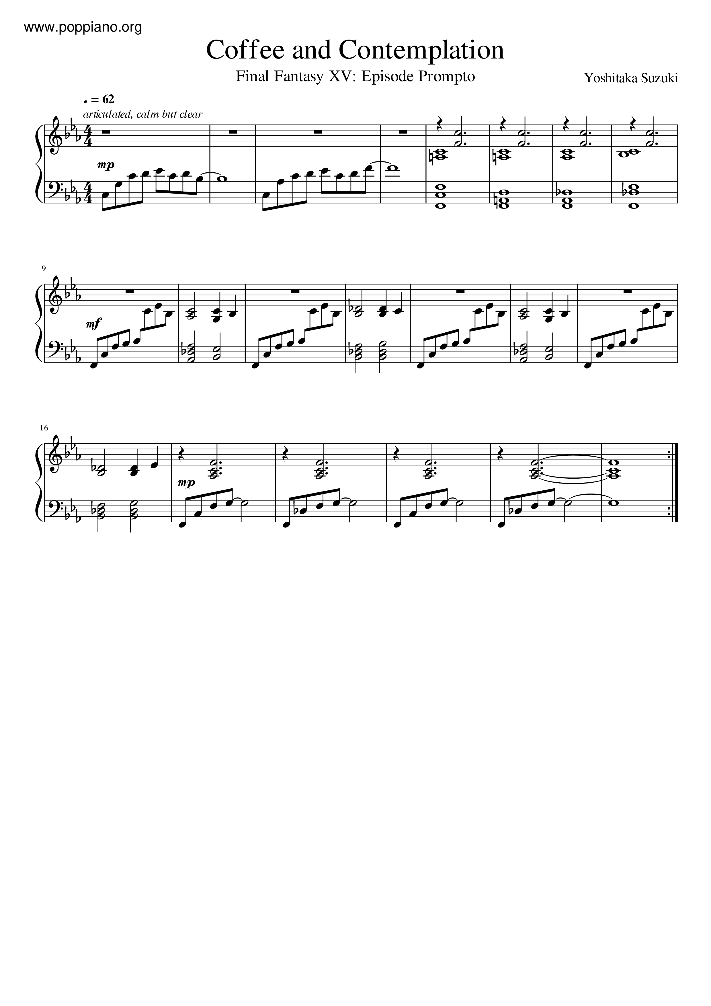 Final Fantasy XV-Coffee And Contemplation Sheet Music pdf, - Free Score ...