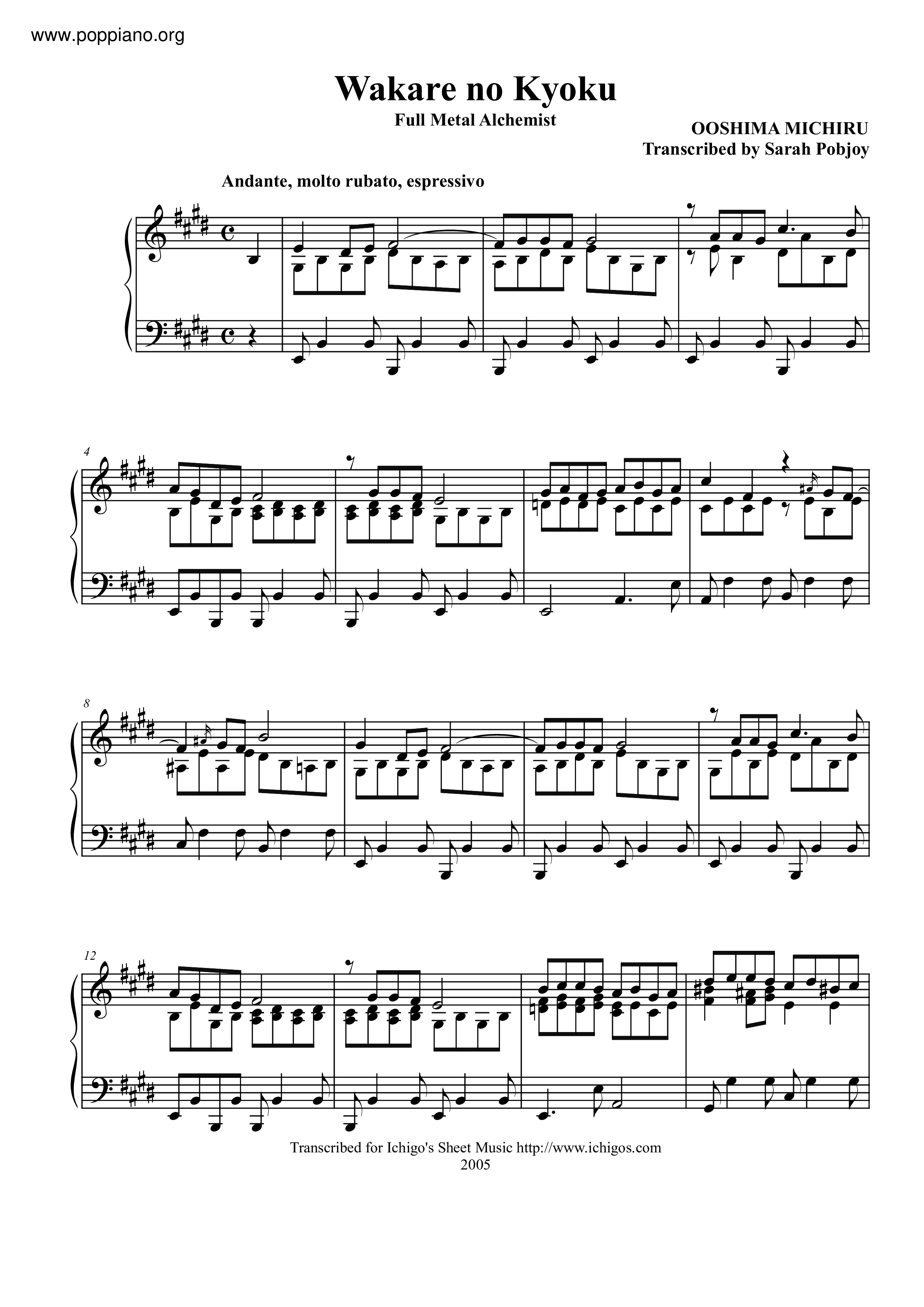 Fullmetal Alchemist-Wakare On Kyoku Sheet Music pdf, - Free Score ...