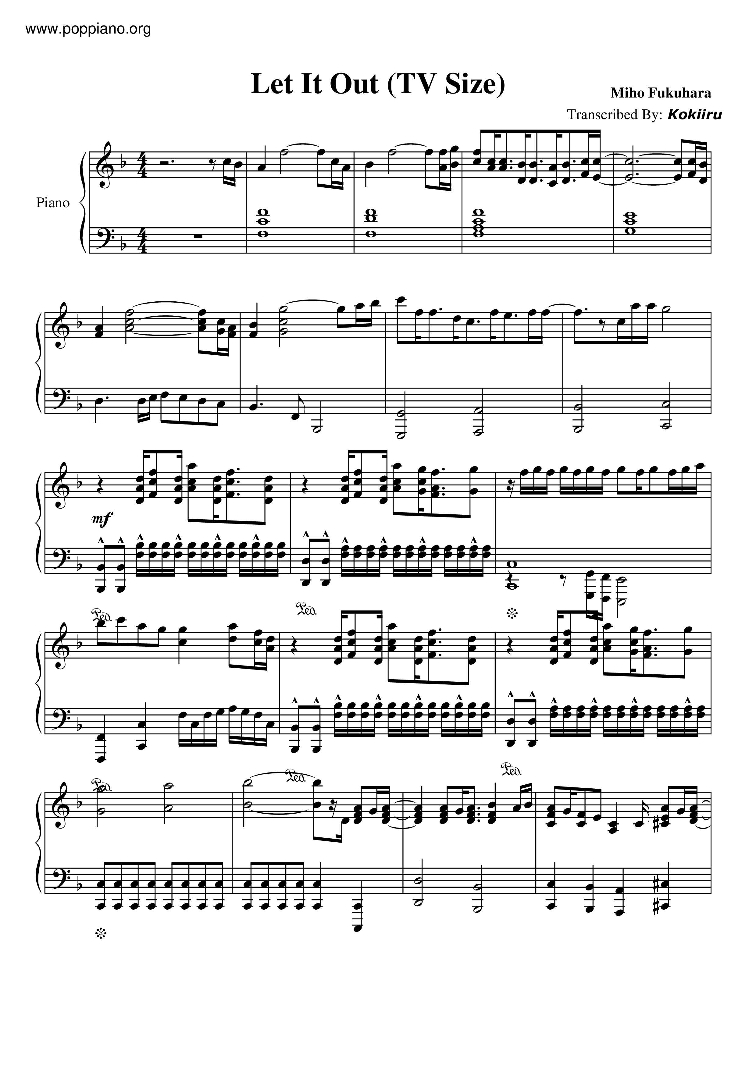 Fullmetal Alchemist: Brotherhood-Let It Out Sheet Music pdf, - Free ...