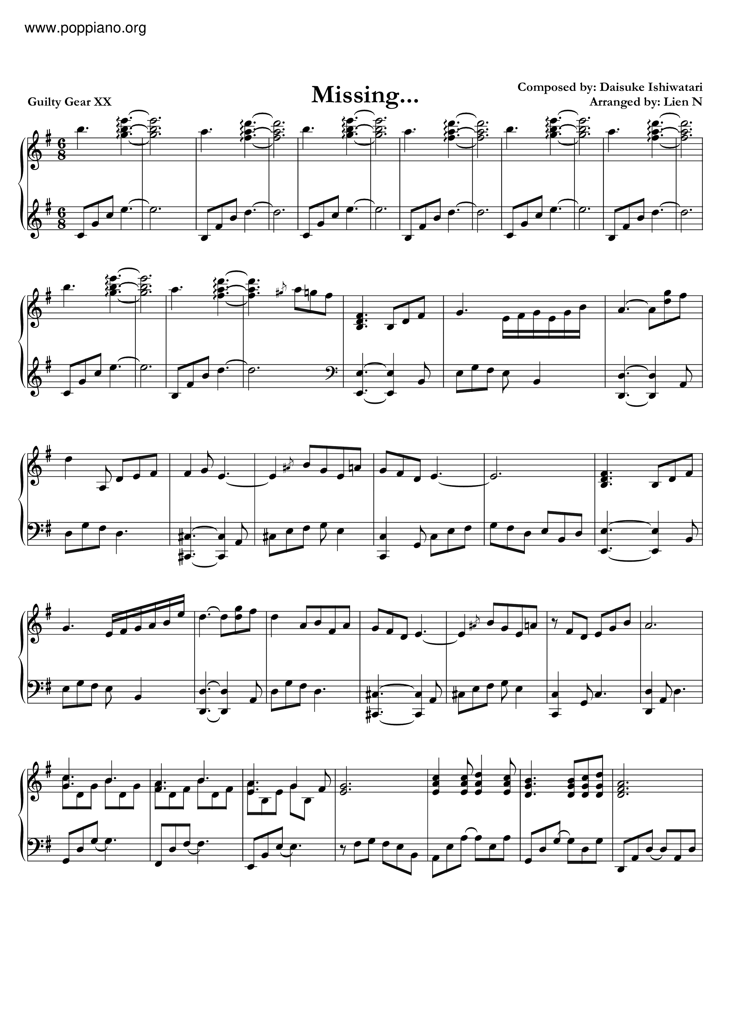 Guilty Gear Xx-Missing... Sheet Music pdf, - Free Score Download ★