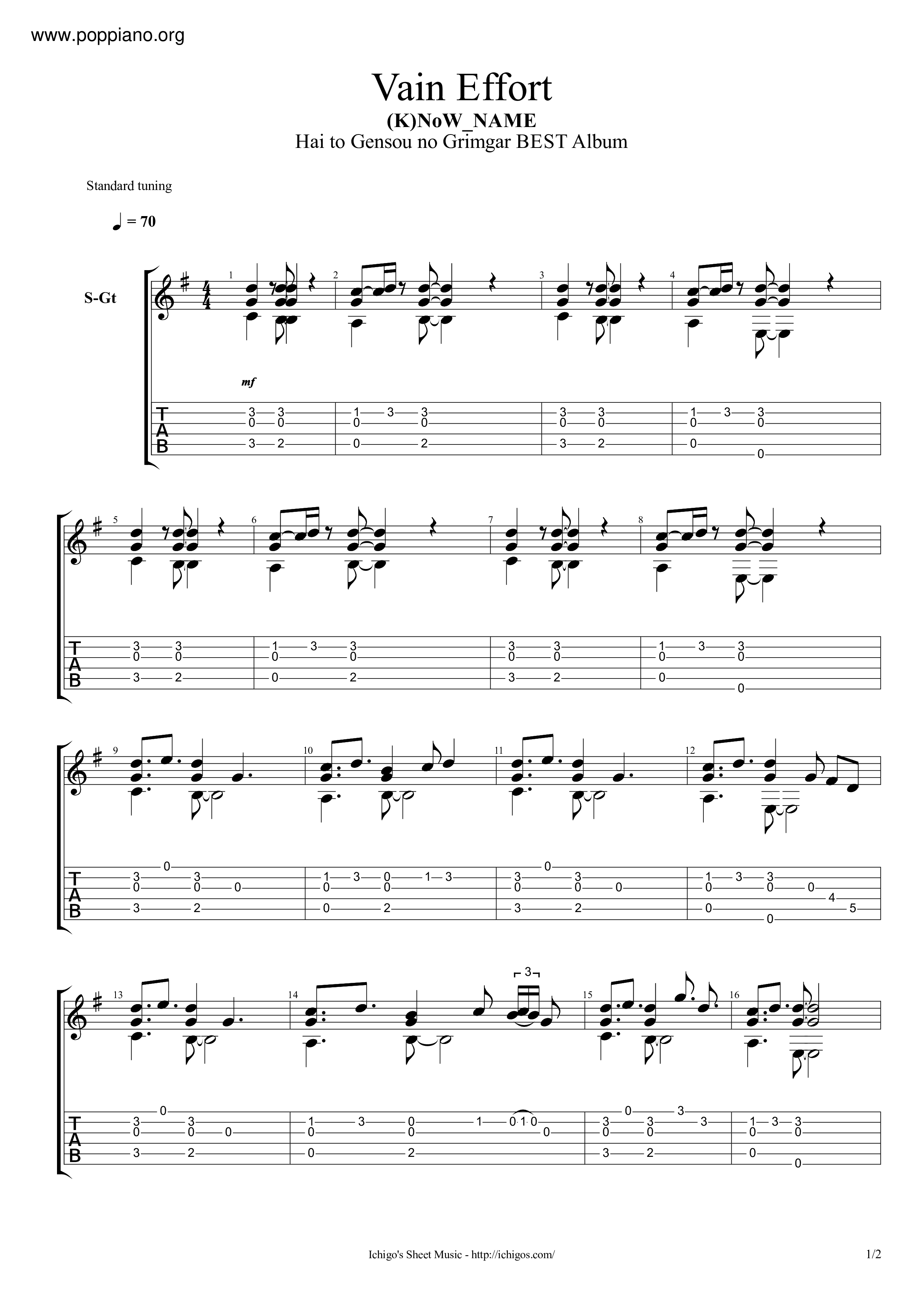 Hai To Gensou No Grimgar-Vain Effort Sheet Music pdf, - Free Score ...