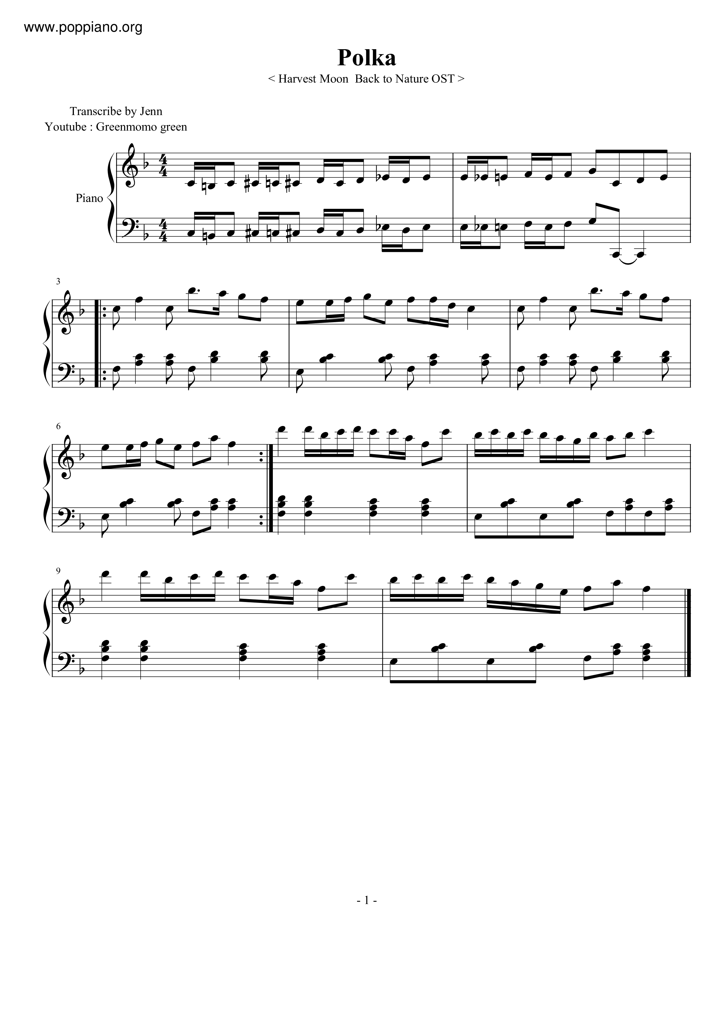 Harvest Moon: Back To Nature-Polka Sheet Music pdf, - Free Score Download ★