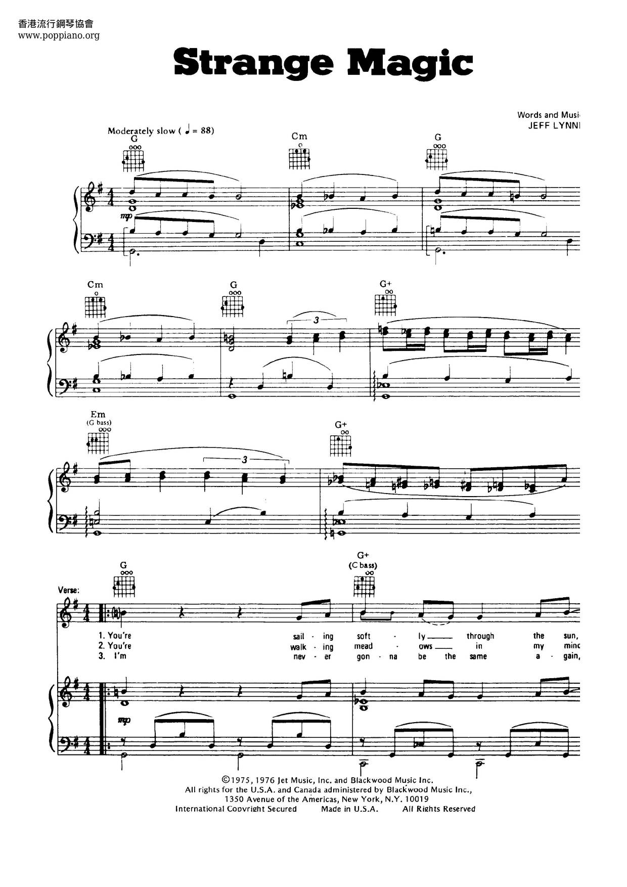 Electric Light Orchestra-Strange Magic 琴谱/五线谱pdf-香港流行钢琴协会琴谱下载 ★