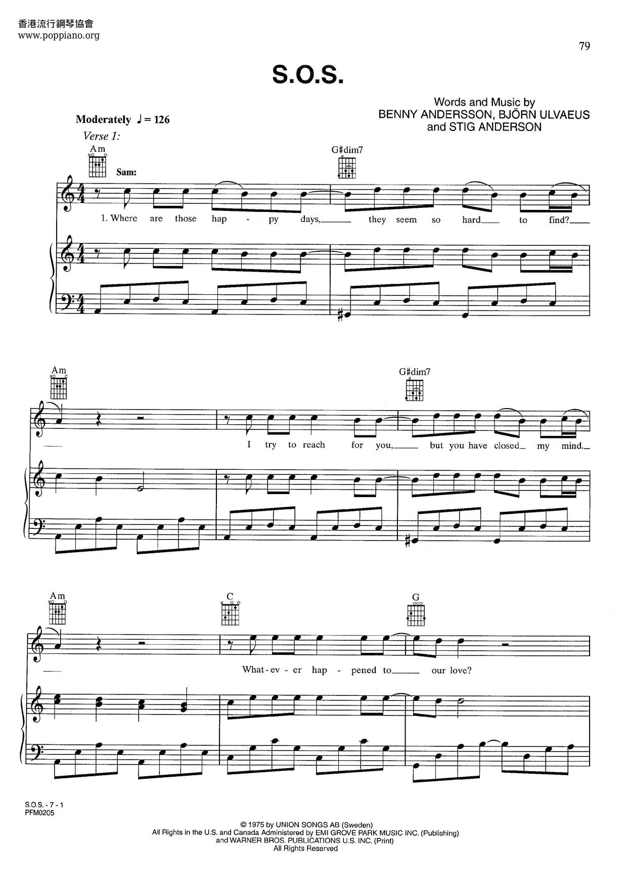 Abba-S.O.S. Sheet Music pdf, - Free Score Download ★