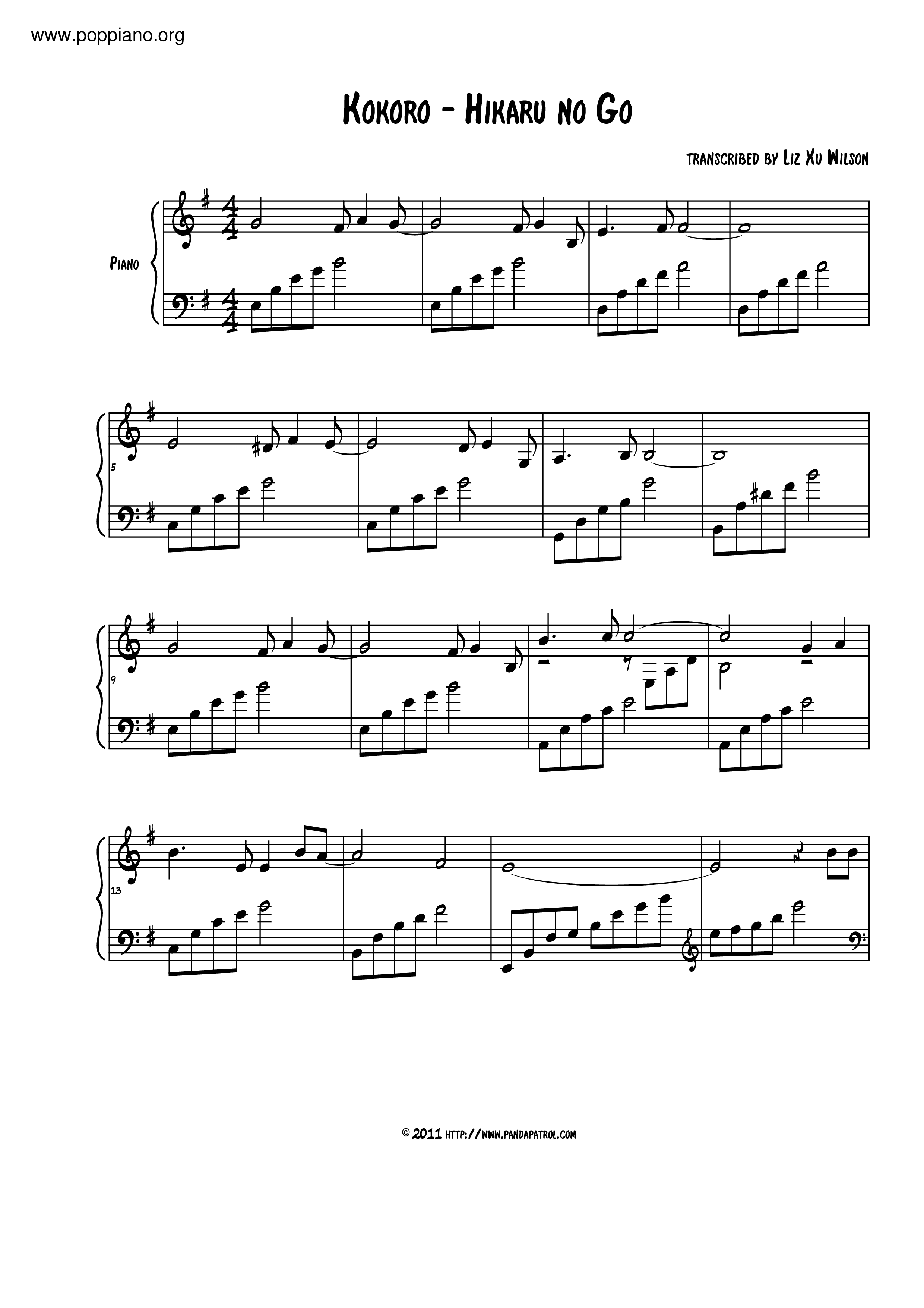 Hikaru no Go-Kokoro Sheet Music pdf, - Free Score Download ★