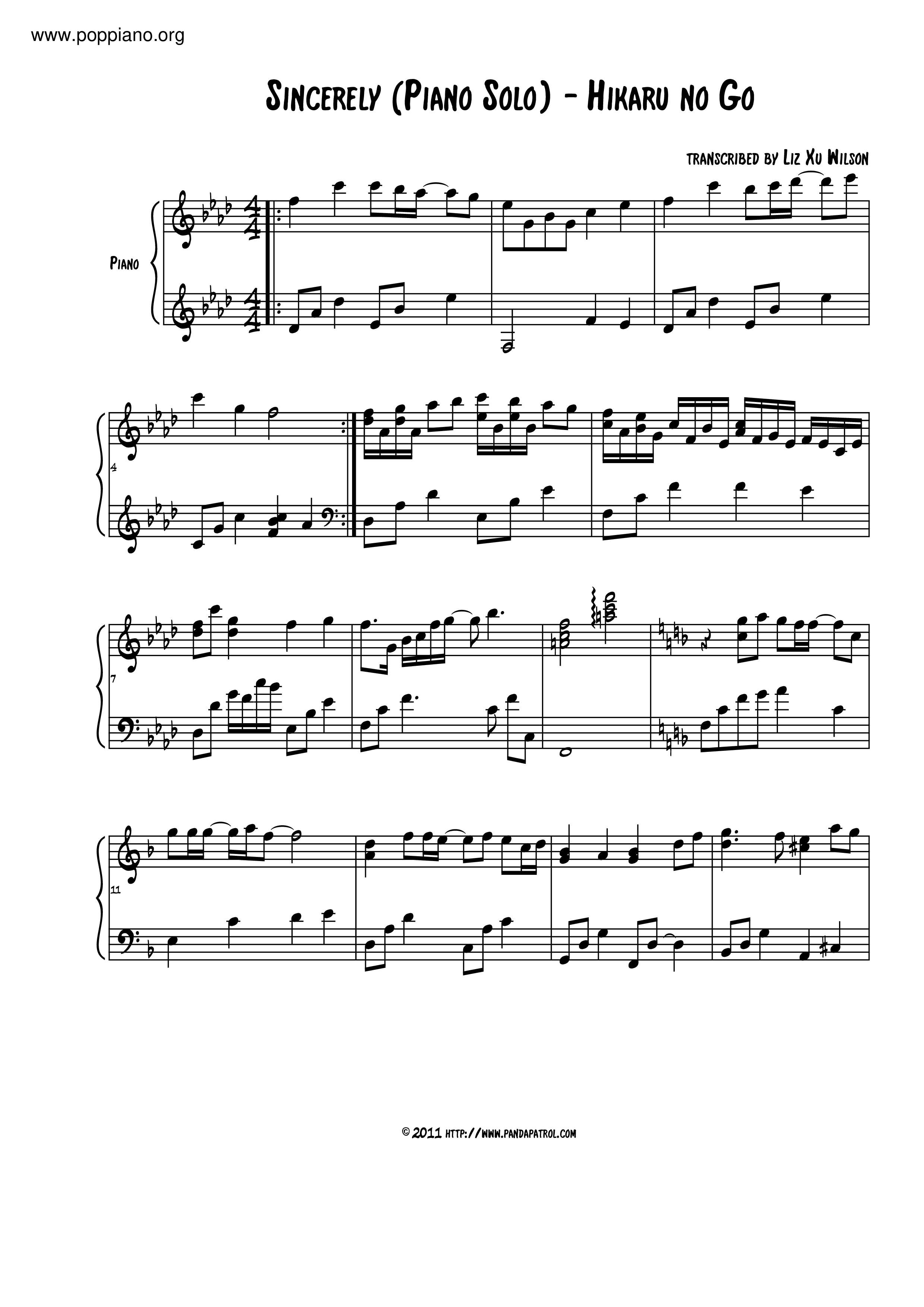 Hikaru no Go-Sincerely Sheet Music pdf, - Free Score Download ★